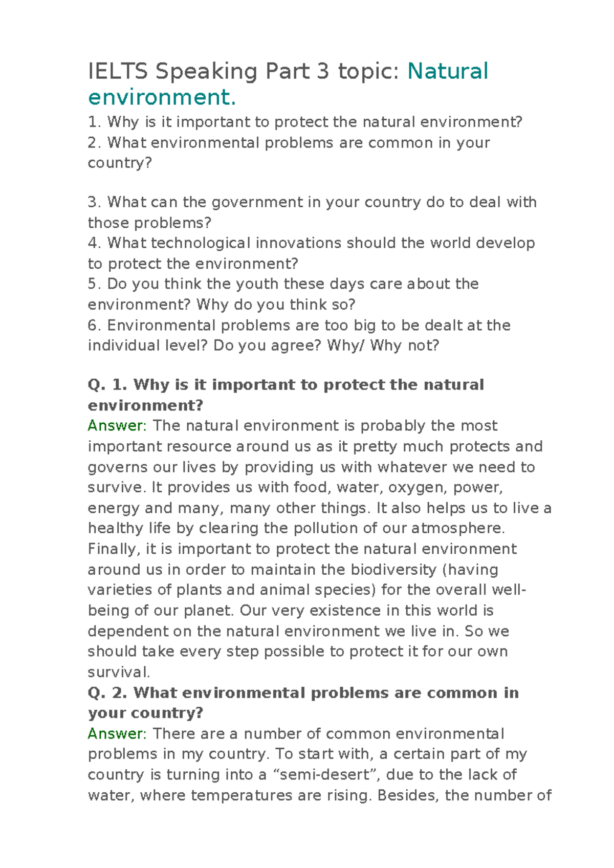 PART-3 - IELTS material - IELTS Speaking Part 3 topic: Natural ...