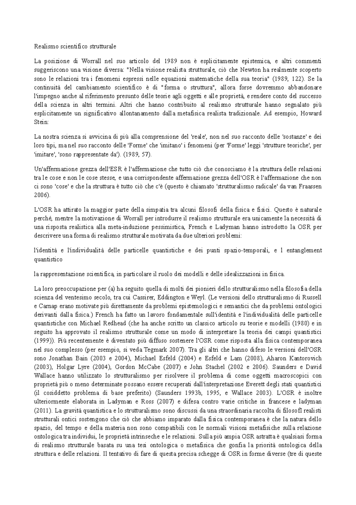 Realismo Scientifico Strutturale Ontico - Realismo scientifico ...