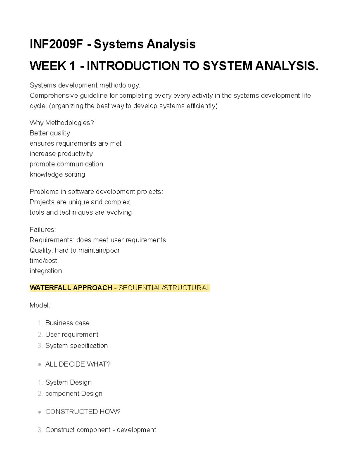 INF2009 F - Systems Analysis - INF2009F - Systems Analysis WEEK 1 ...