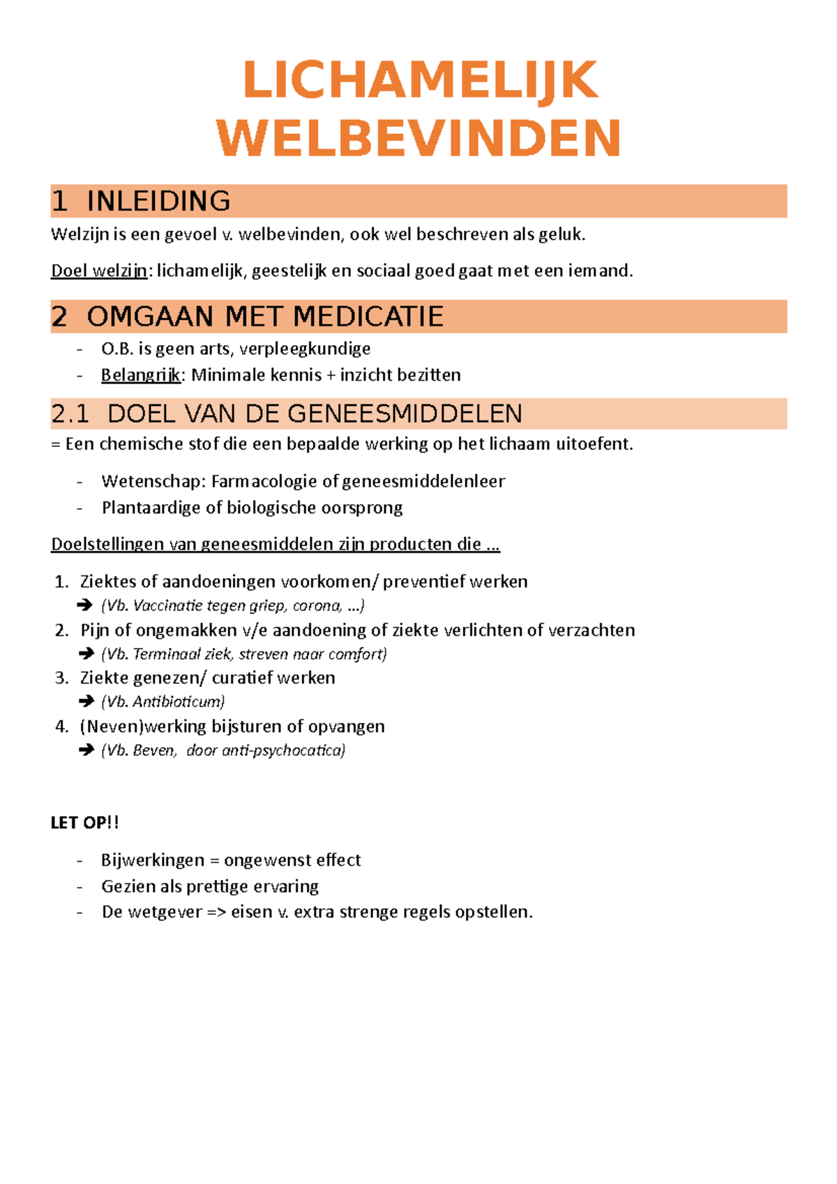 Samenvatting Lichamelijk Welbevinden - LICHAMELIJK WELBEVINDEN 1 ...