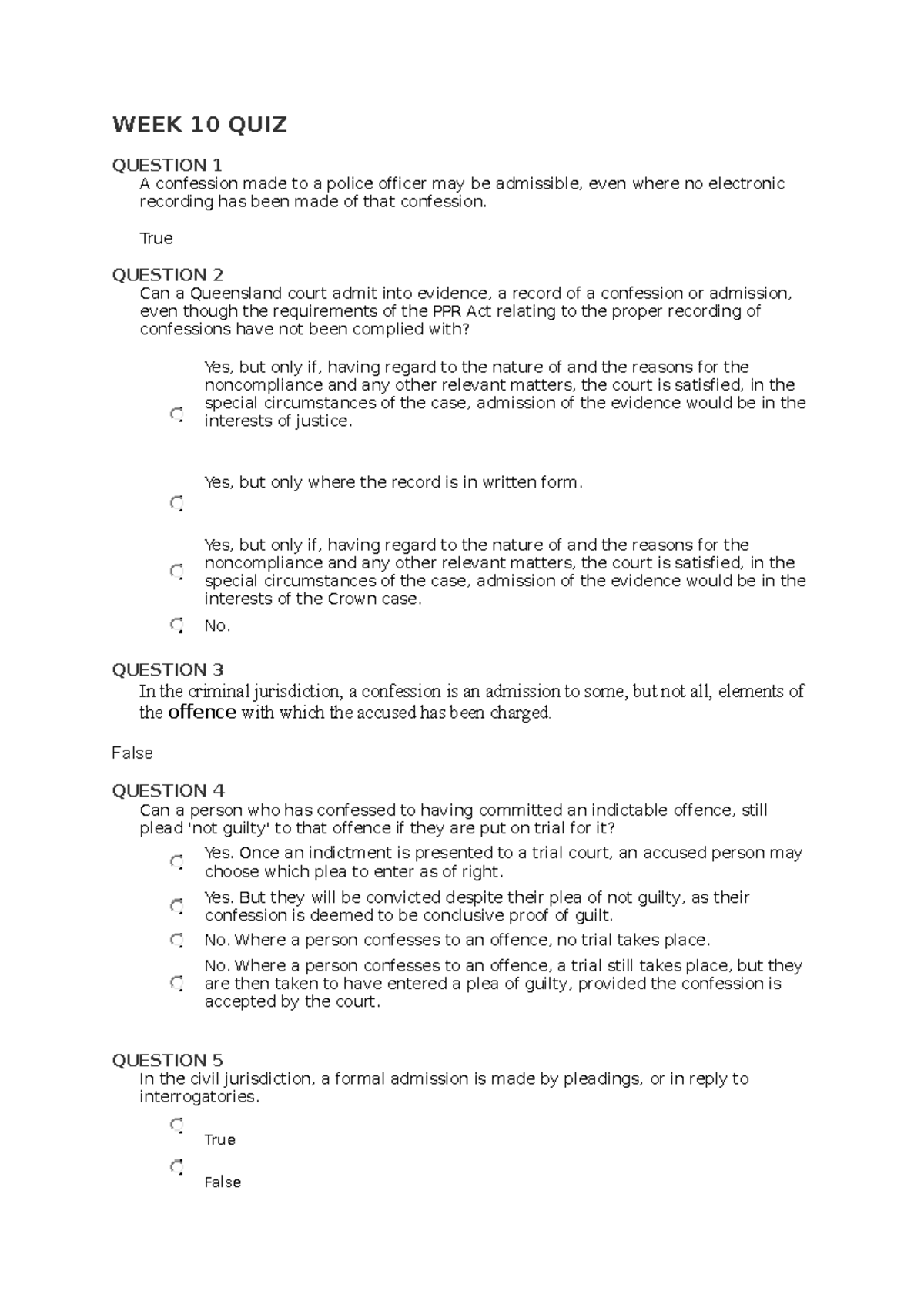 WEEK 10 QUIZ 1 - LLB 303 Evidence quiz for Week 10. Useful for testing ...