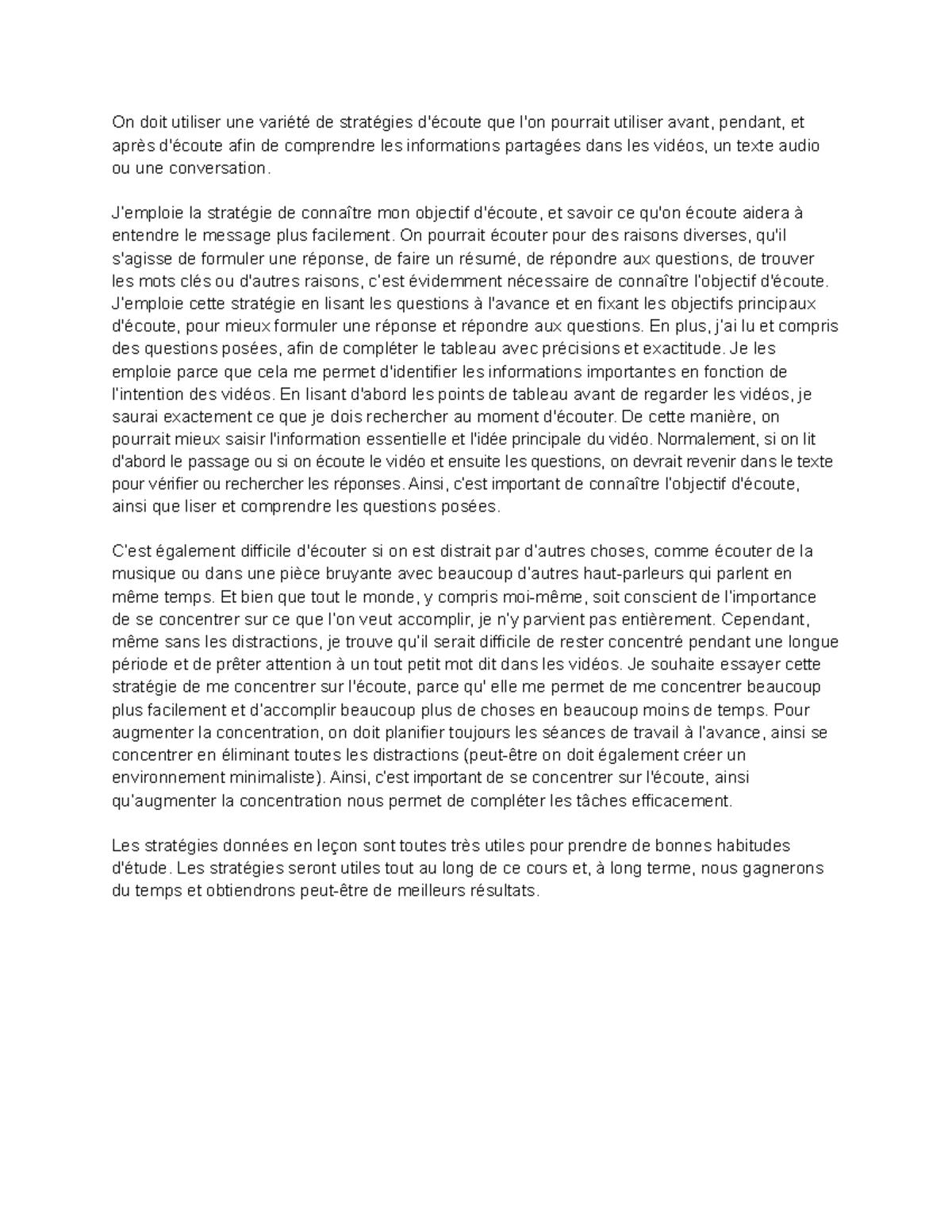 Ecoute - French notes - On doit utiliser une variété de stratégies d ...