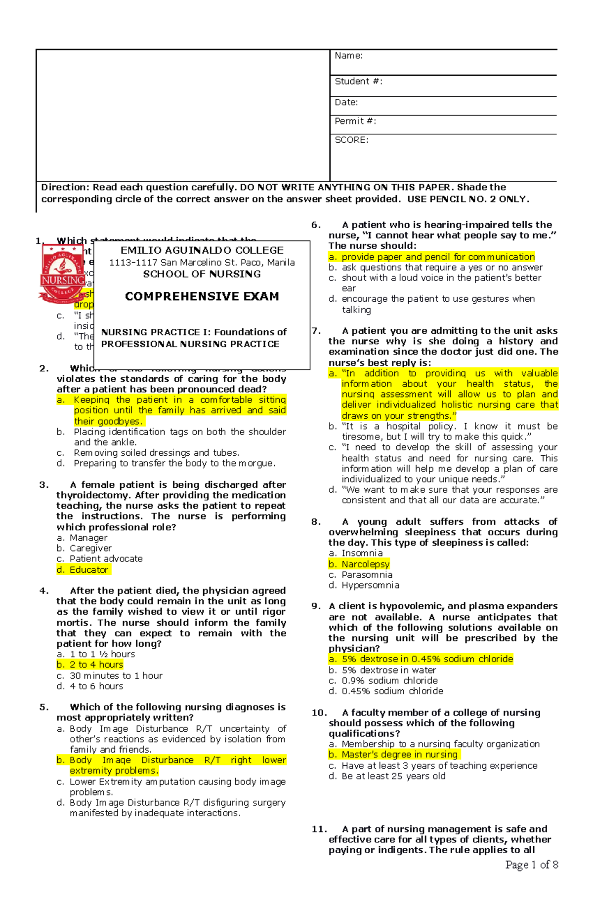 NP1-Question - gfdff - 1. Which statement would indicate that the ...