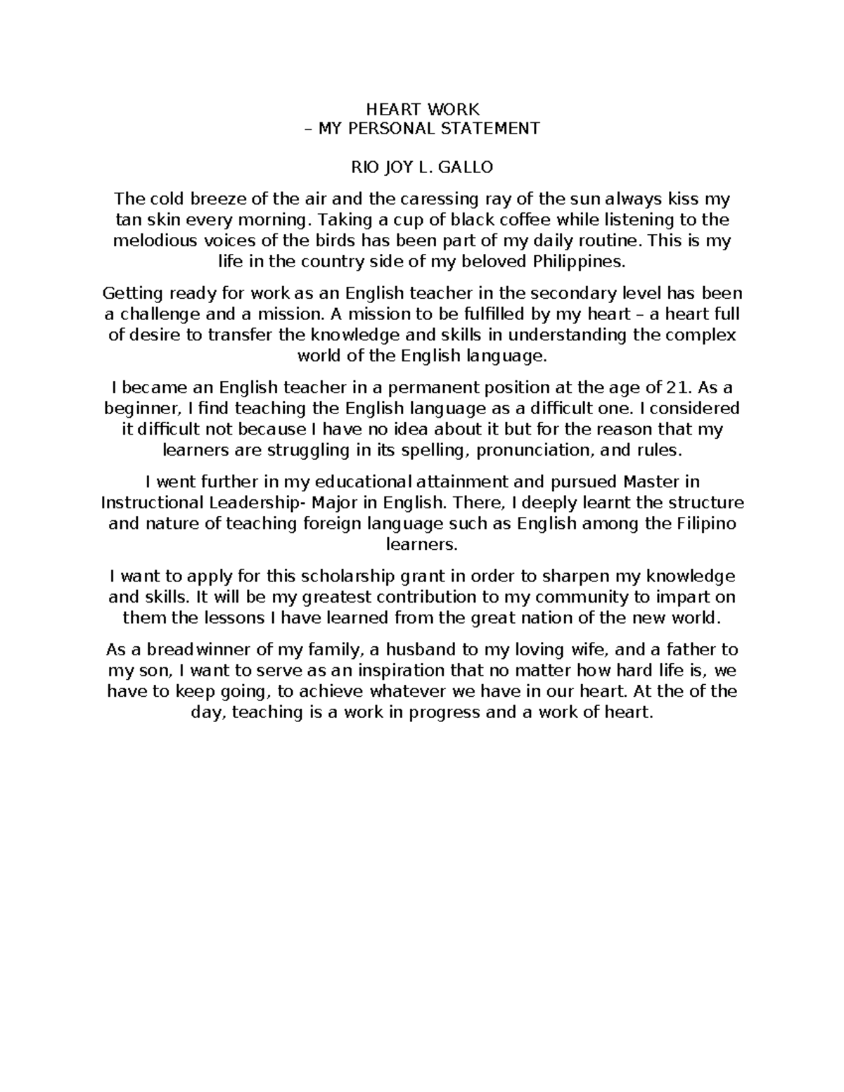 Heart WORK - This is a feature story of a campus paper adviser - HEART ...