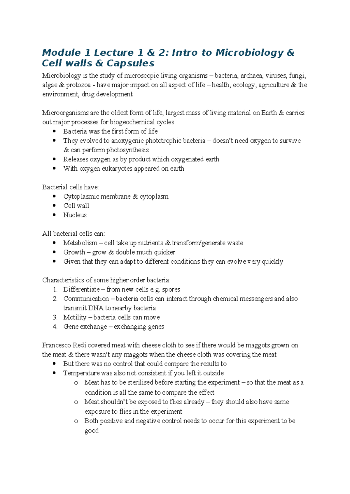 MICR2000 note - Module 1 - Module 1 Lecture 1 & 2: Intro to Microbiology & Cell walls & - Studocu