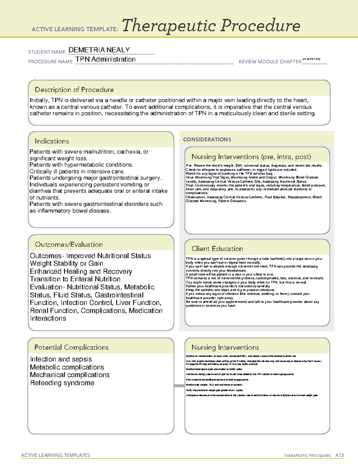 Therapeutic Procedure TPN - ACTIVE LEARNING TEMPLATES TherapeuTic ...