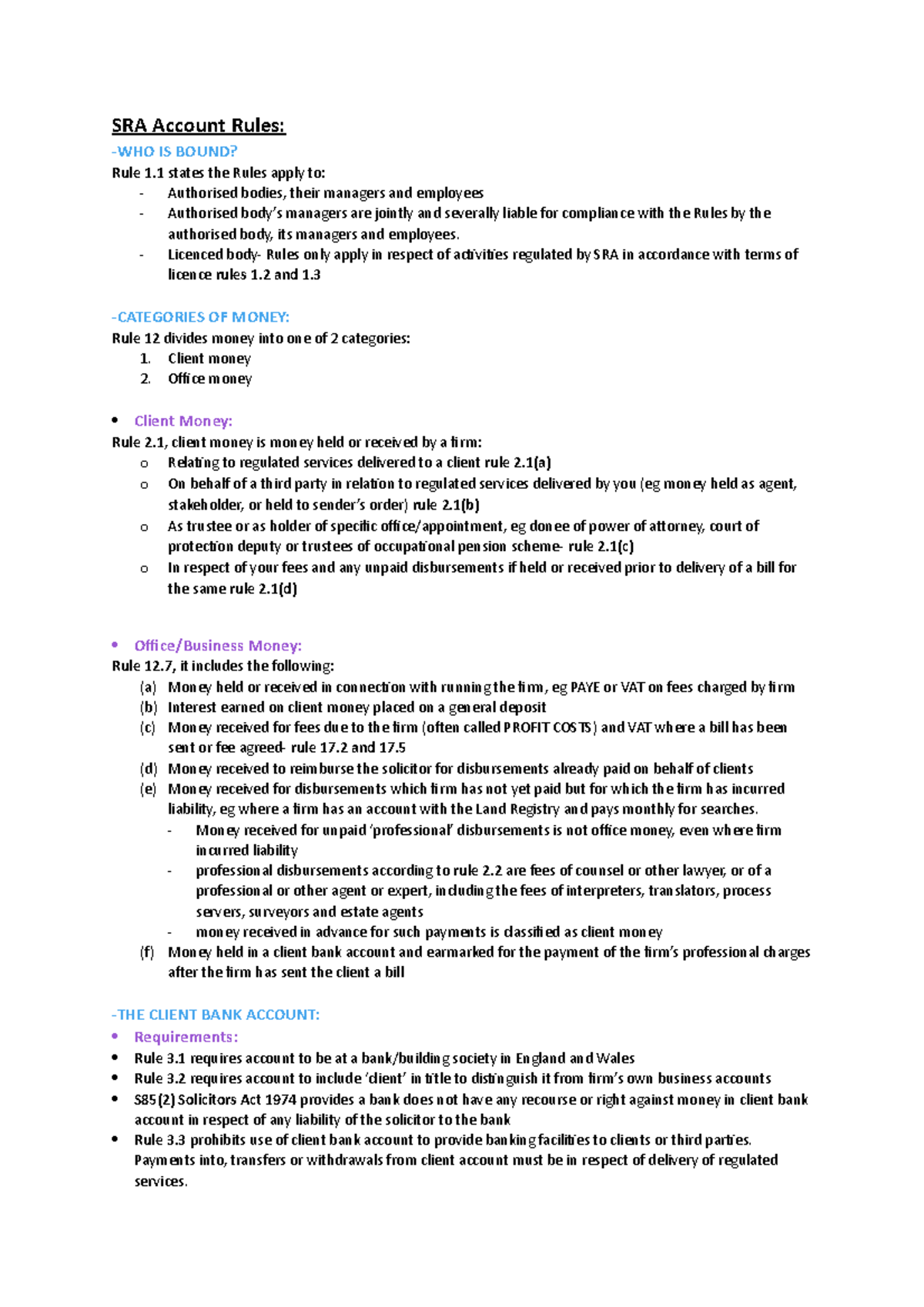Solicitors Accounts Consolidation - SRA Account Rules: -WHO IS BOUND ...