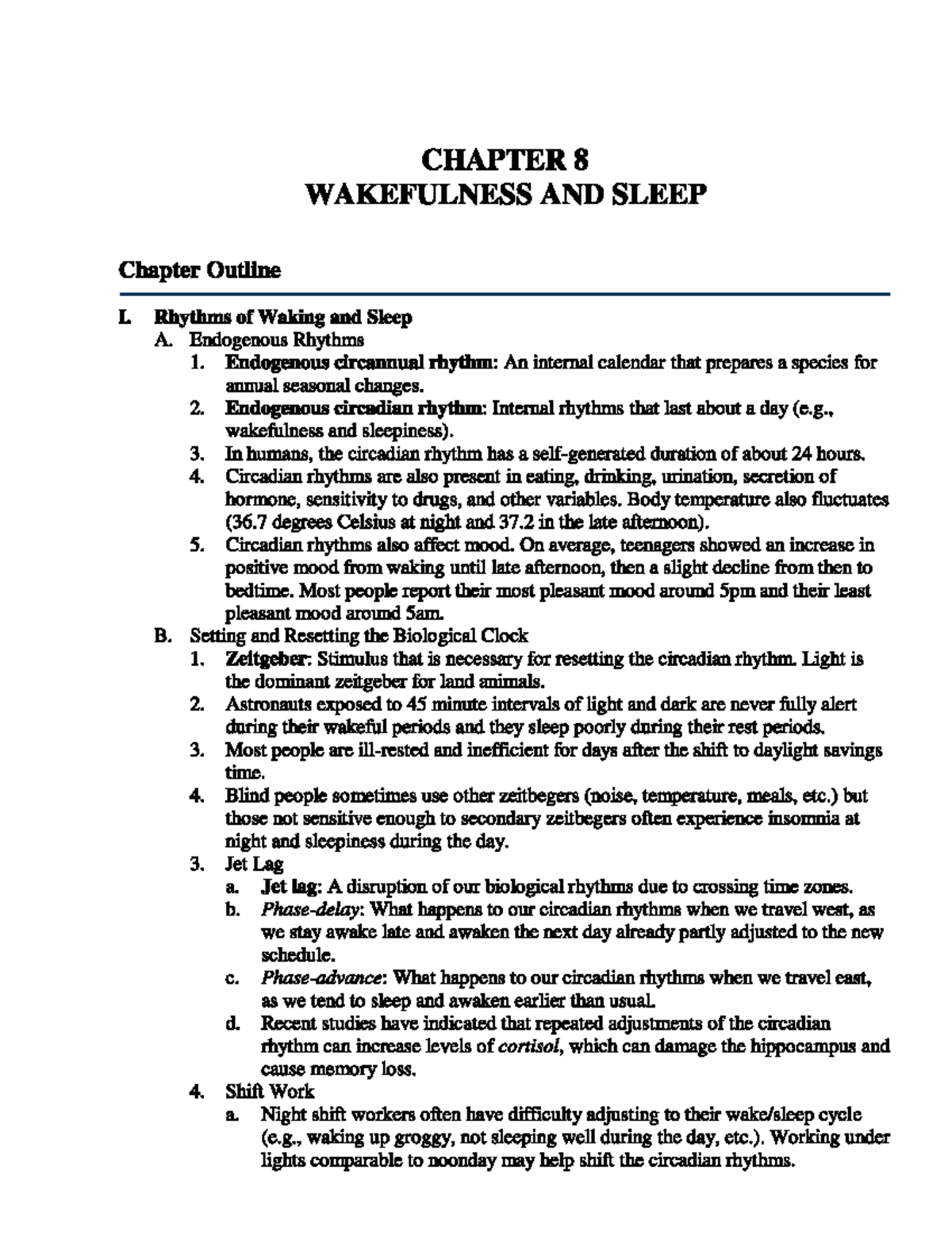 Chapter 8 Wakefulness and Sleep (Notes) - PSY 375 - Studocu