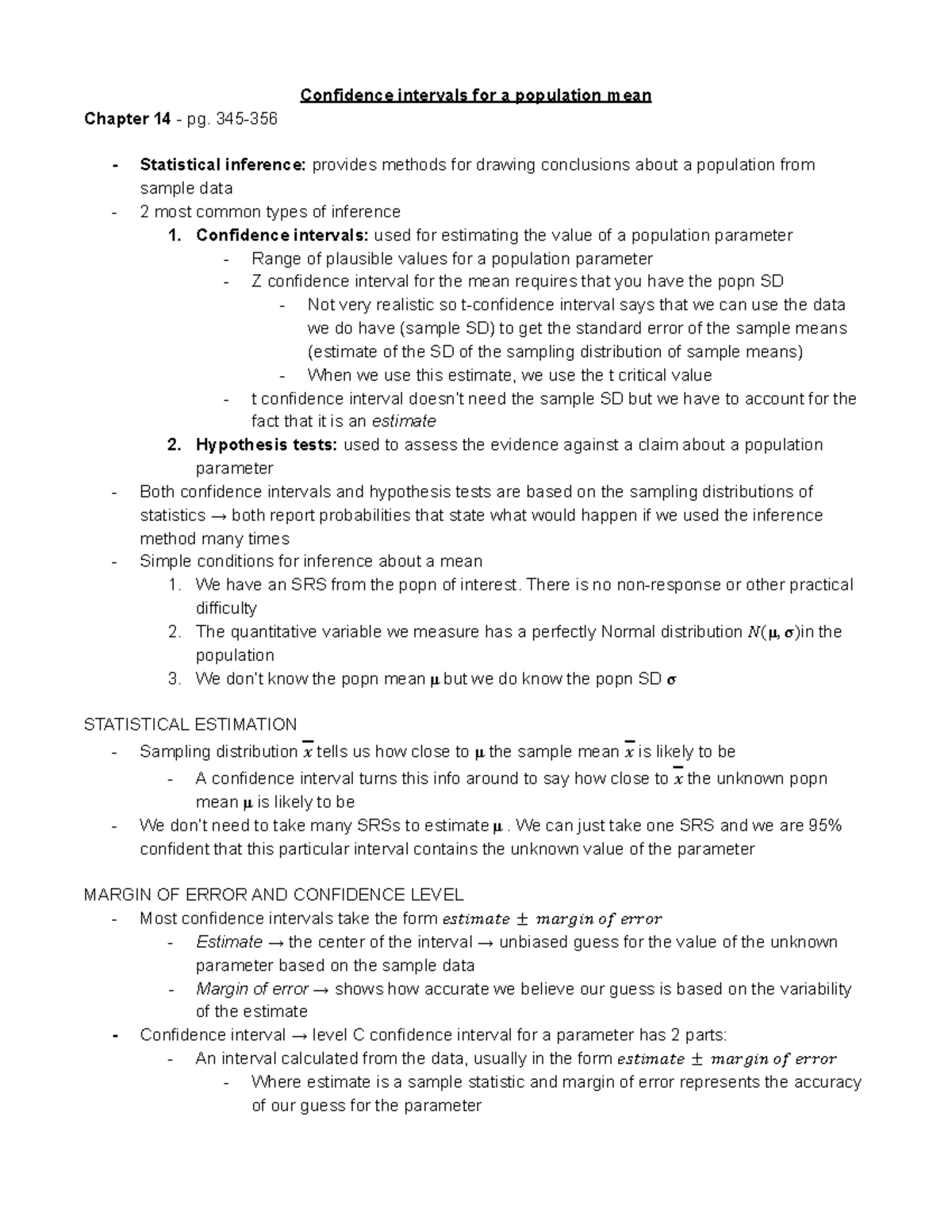 8 - confidence intervals for a population mean - Confidence intervals ...