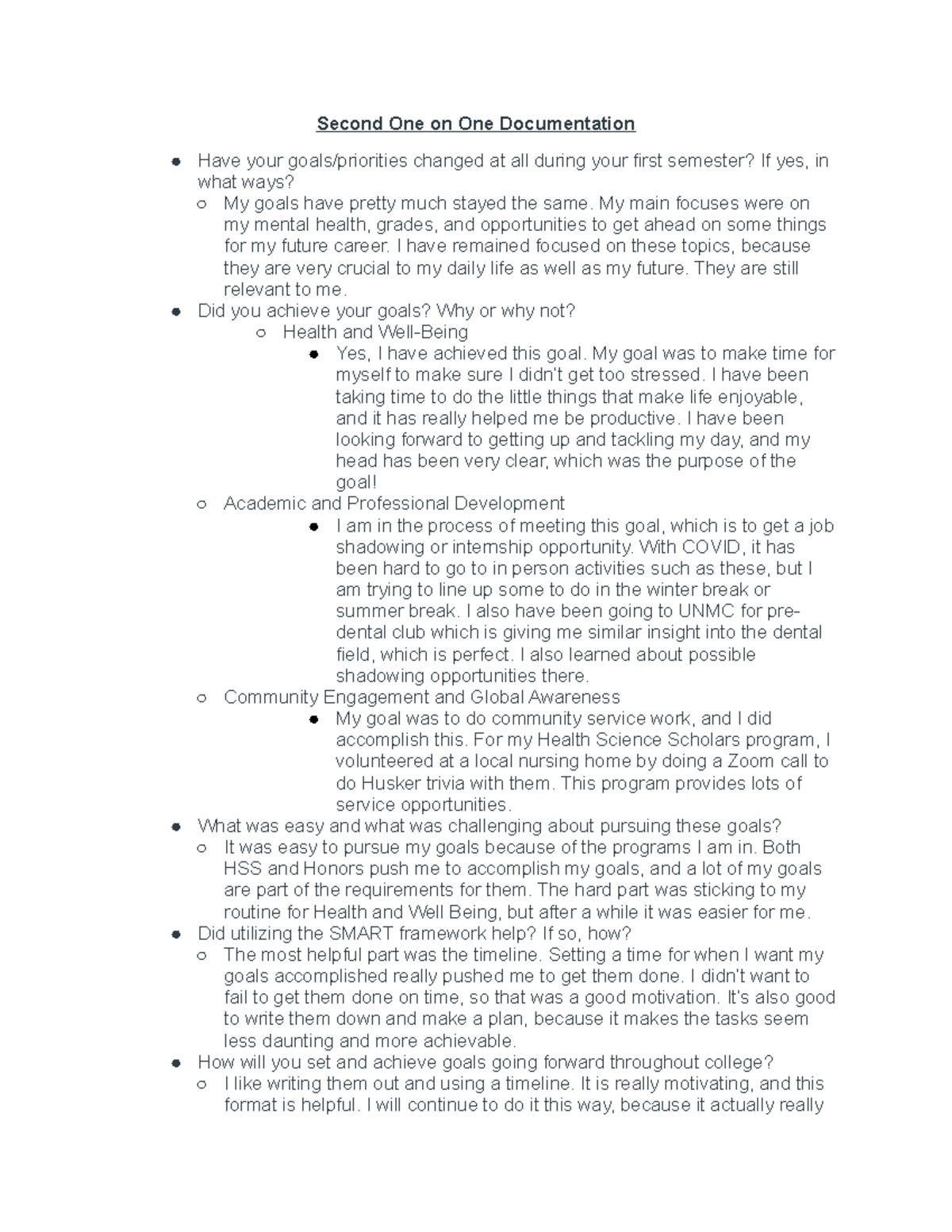 1 on 1 Documentation - Professor Sorenson - Second One on One ...