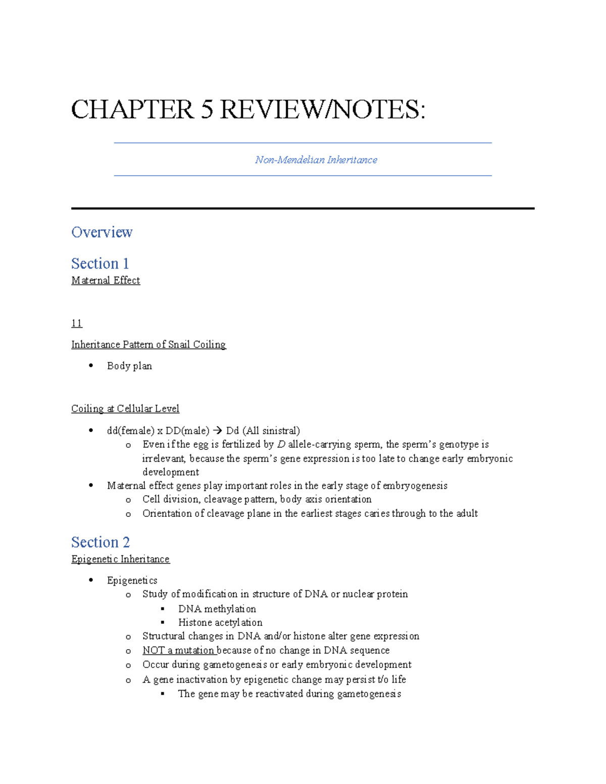 Genetics Chapter 5 Review - CHAPTER 5 REVIEW/NOTES: Non-Mendelian ...