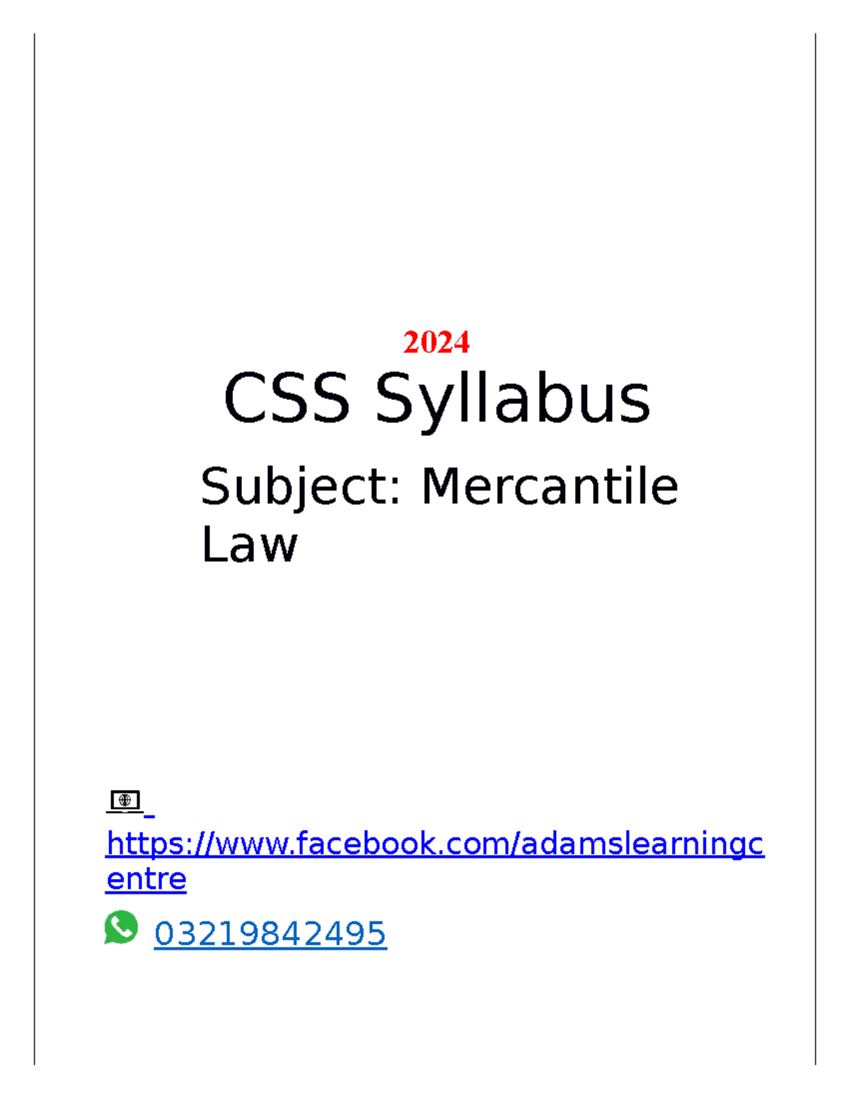 CSS-24 Mercantile Law Syllabus - 2024 CSS Syllabus Subject: Mercantile ...