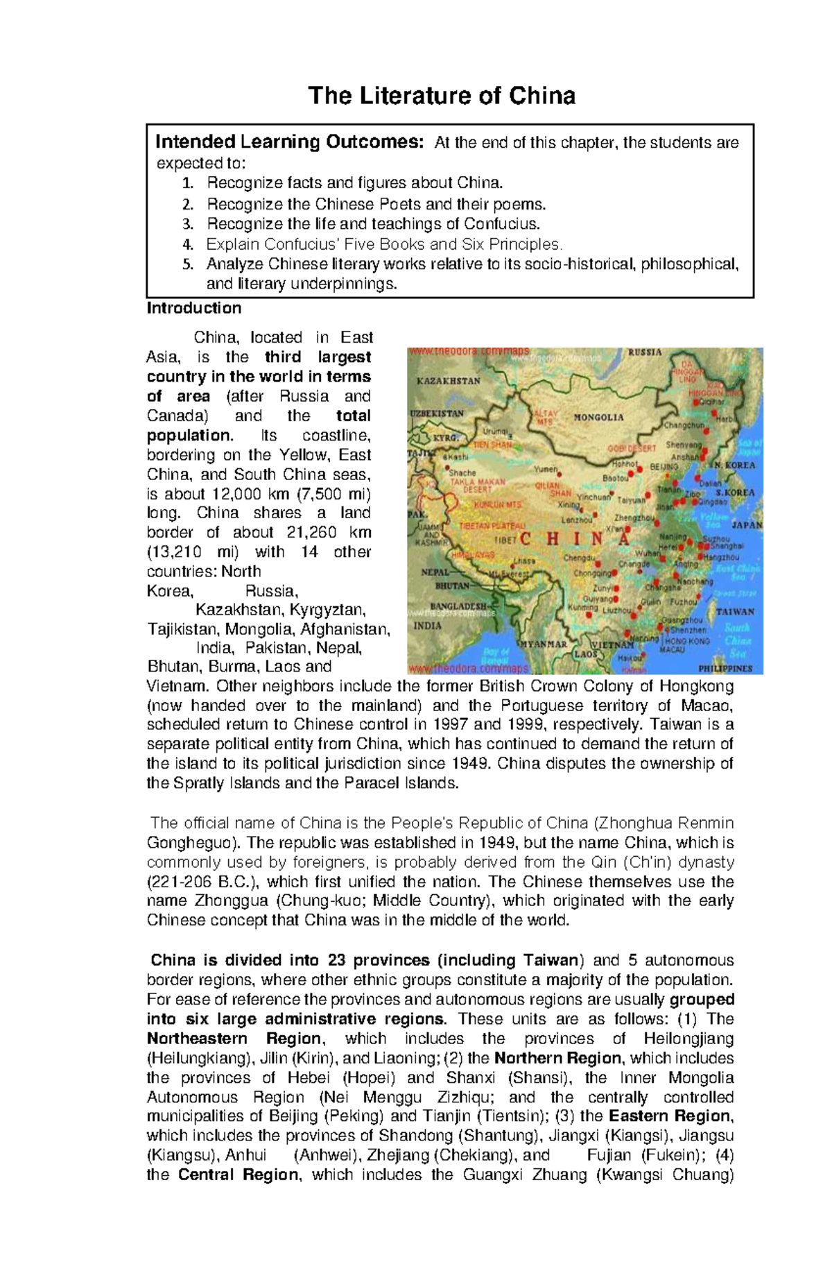 The Literature of China - The Literature of China Introduction China ...
