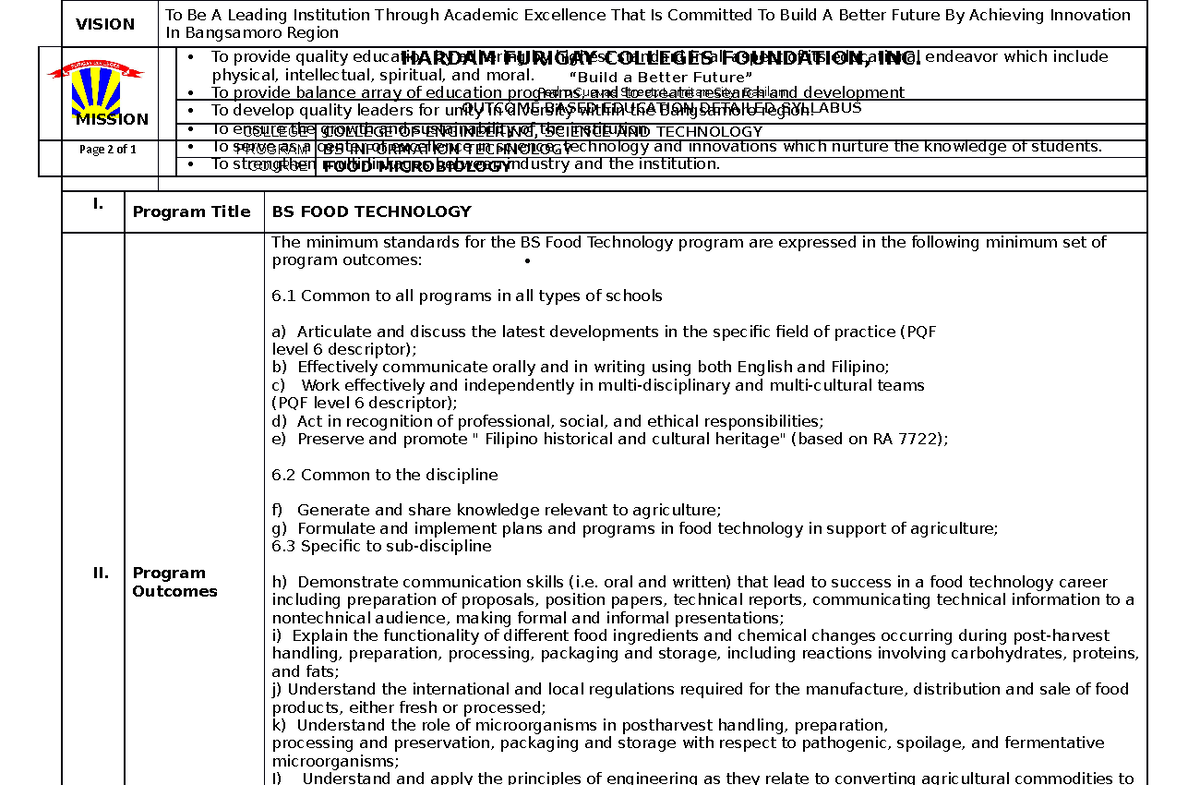 BSFT Syllabi 2 - HARDAM FURIGAY COLLEGES FOUNDATION, INC. “Build a ...