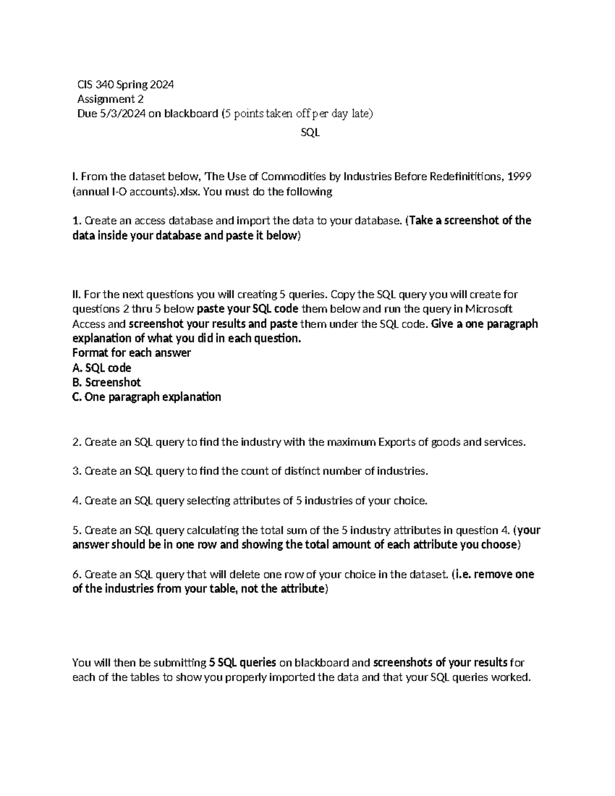 CIS 340 Database-Systems HW 3(1)(1) - CIS 340 Spring 2024 Assignment 2 ...