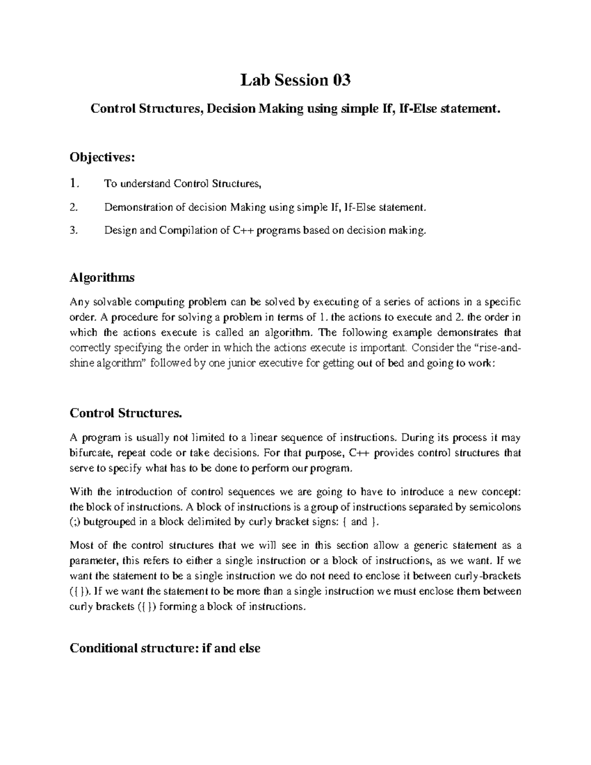 1587119305 introduction to c 03 - Lab Session 03 Control Structures, Decision Making using ...