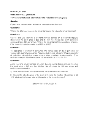 Week 2 Tutorial Question and answer 2022 - BFW2751 S1, 2022 Week 2 Tutorial Questions Topic ...