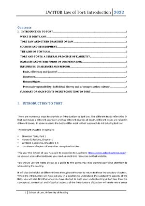 TORT tut 3 21-22 - Tort lecture notes - LW1TOR Law of Tort: 2021 ...