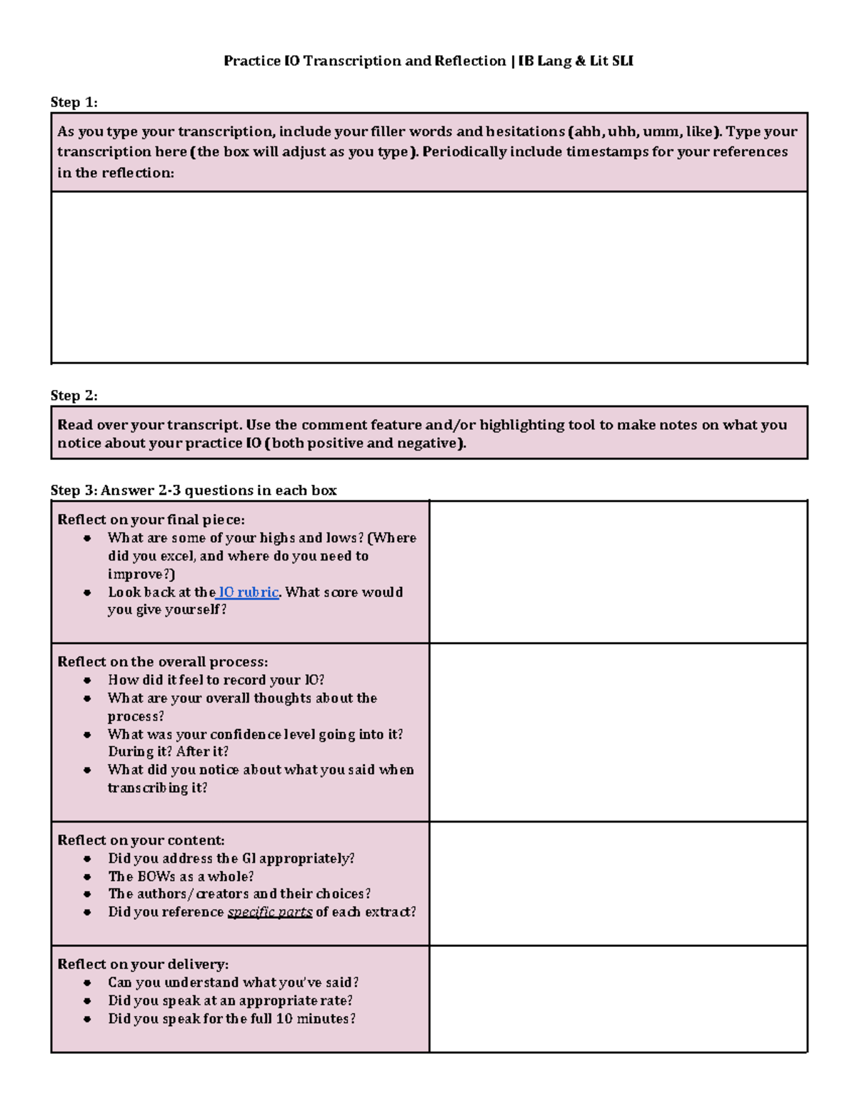 Practice IO Transcription and Reflection - Type your transcription here ...