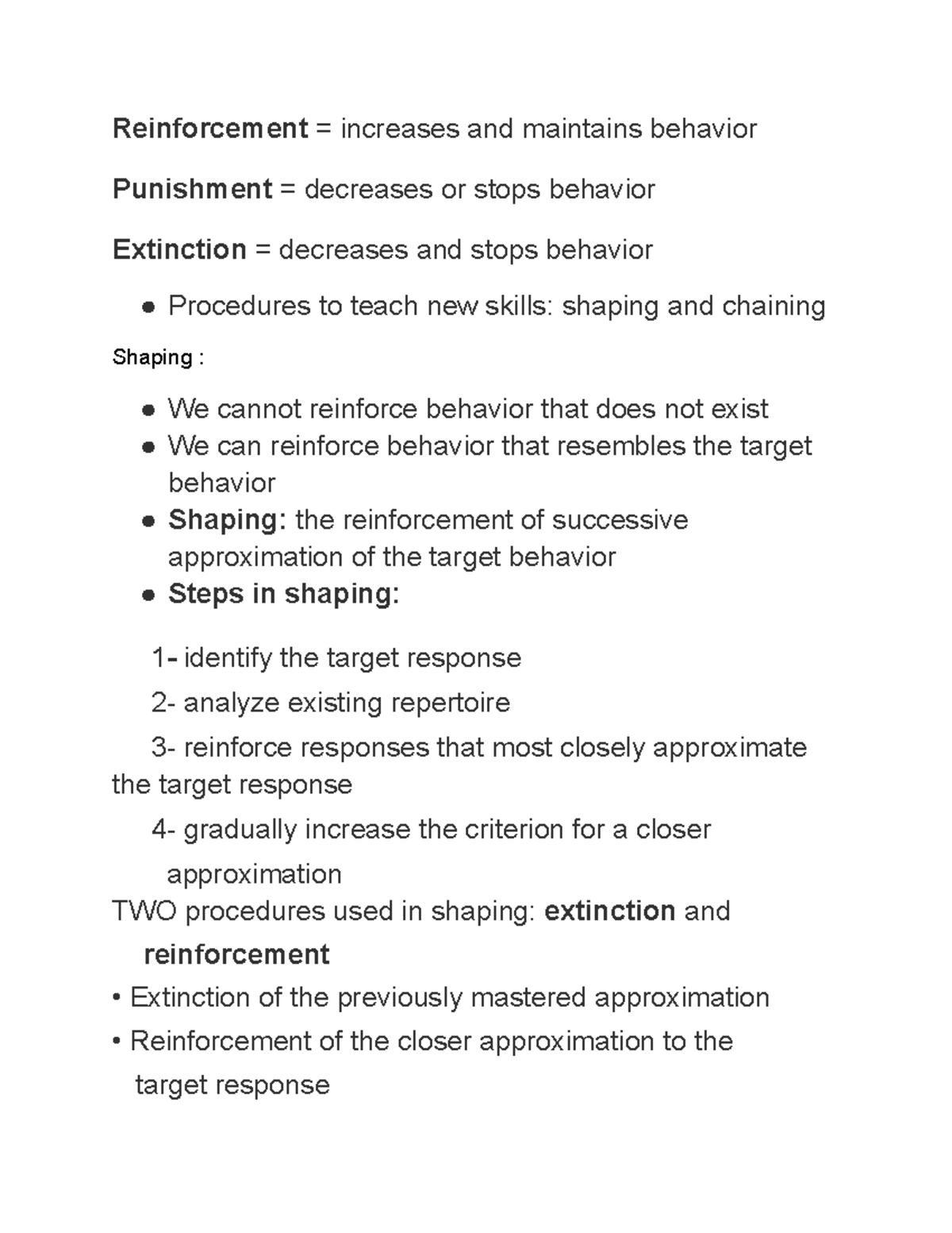 Psy testing - Notes on reinforcement/punishment. - Reinforcement ...