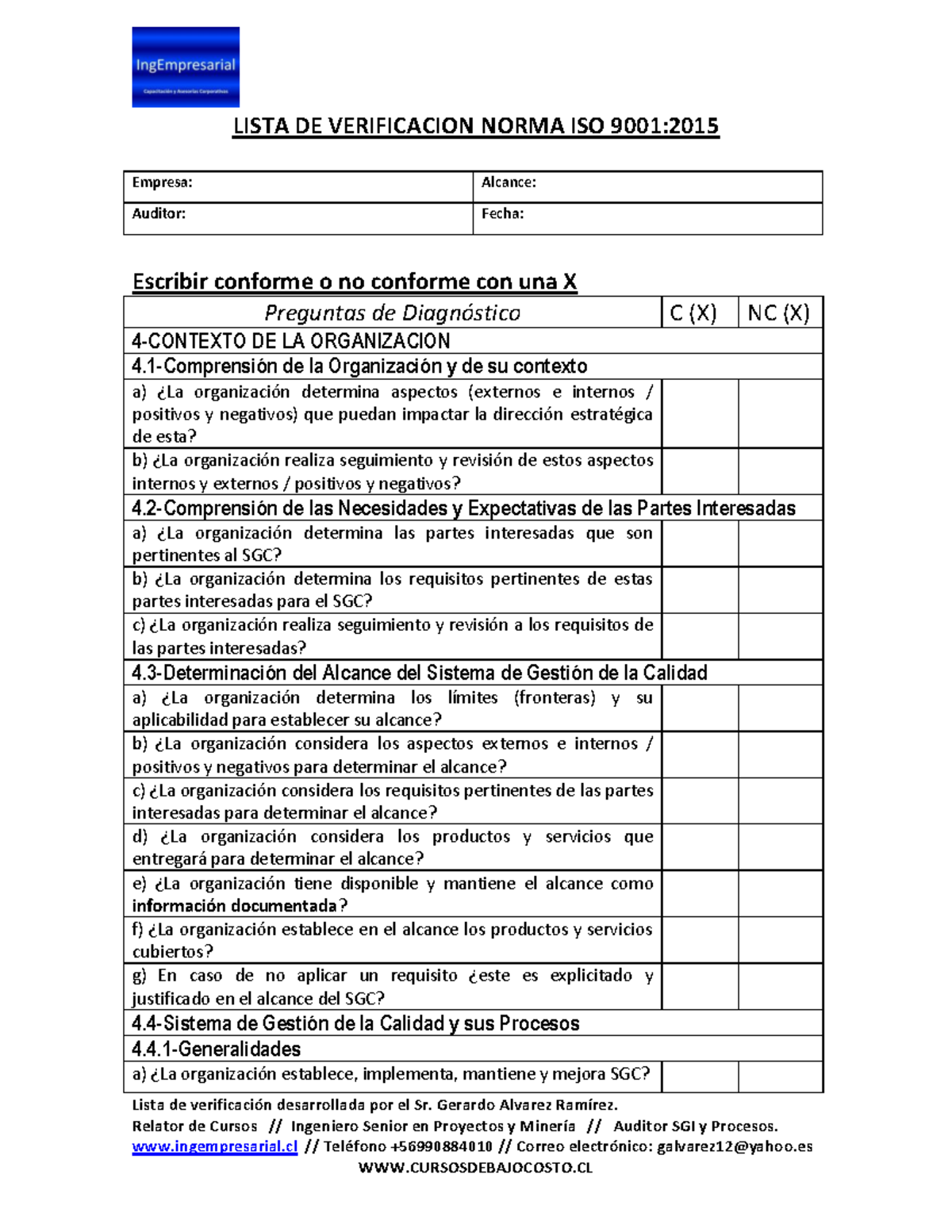 Ejemplo Lista-de-Verificacion-Norma-ISO-9001-Rev-02 - Lista de ...