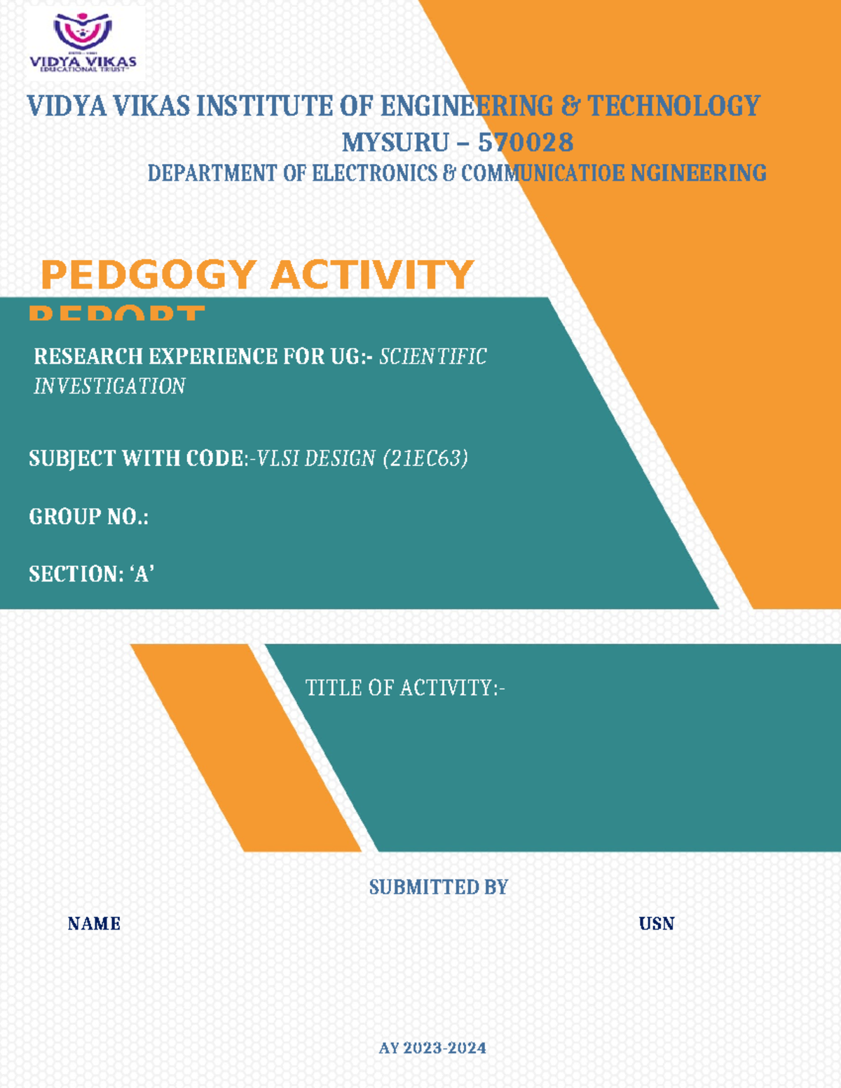 Template for activity report VLSI AY 2023-24EVEN - RESEARCH EXPERIENCE ...