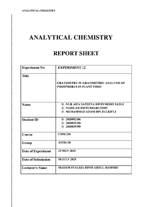CHM256 LAB Report EXP 12 - Basic Analytical Chemistry - UiTM - Studocu