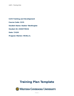 C235 Training and Development - Task 1 - XWT1: Training Plan Taylor ...