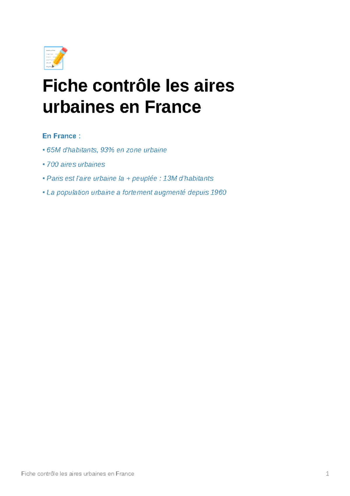 Les aires urbaines en France - Géographie 3e - Ë Fiche contrôle les ...
