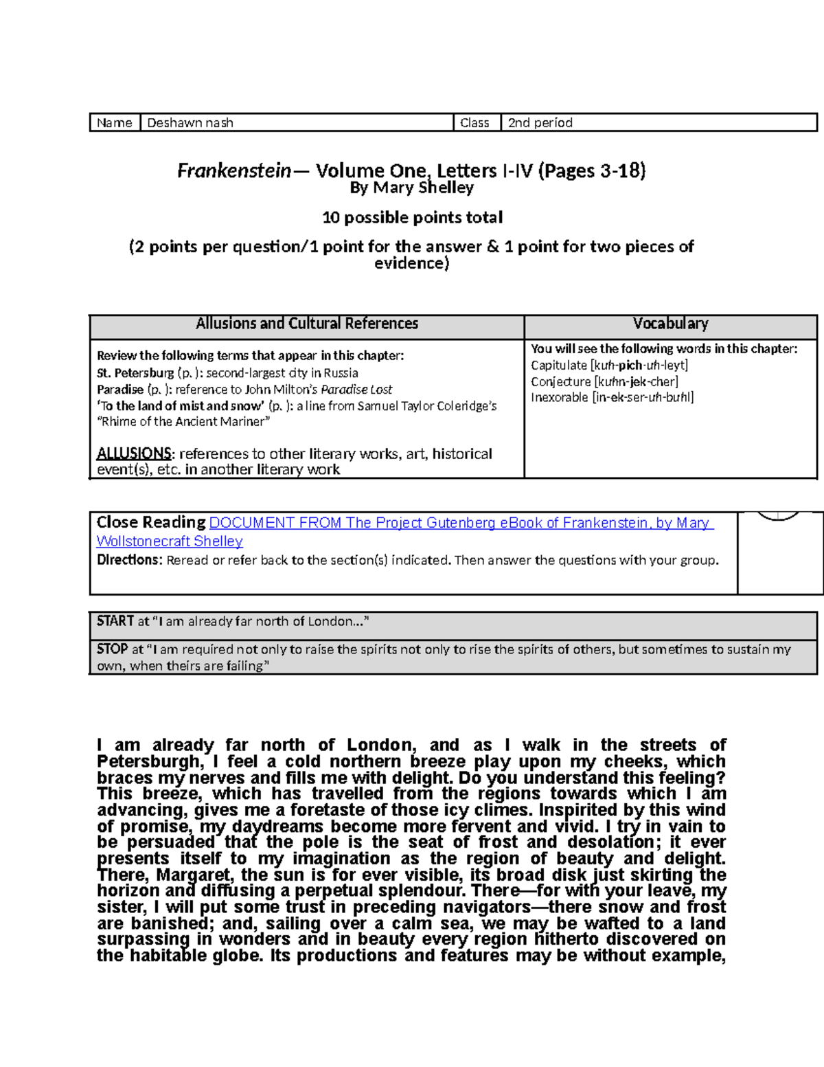 Copy of 2.04 Frankenstein Volume One, Letters I-IV During Reading ...