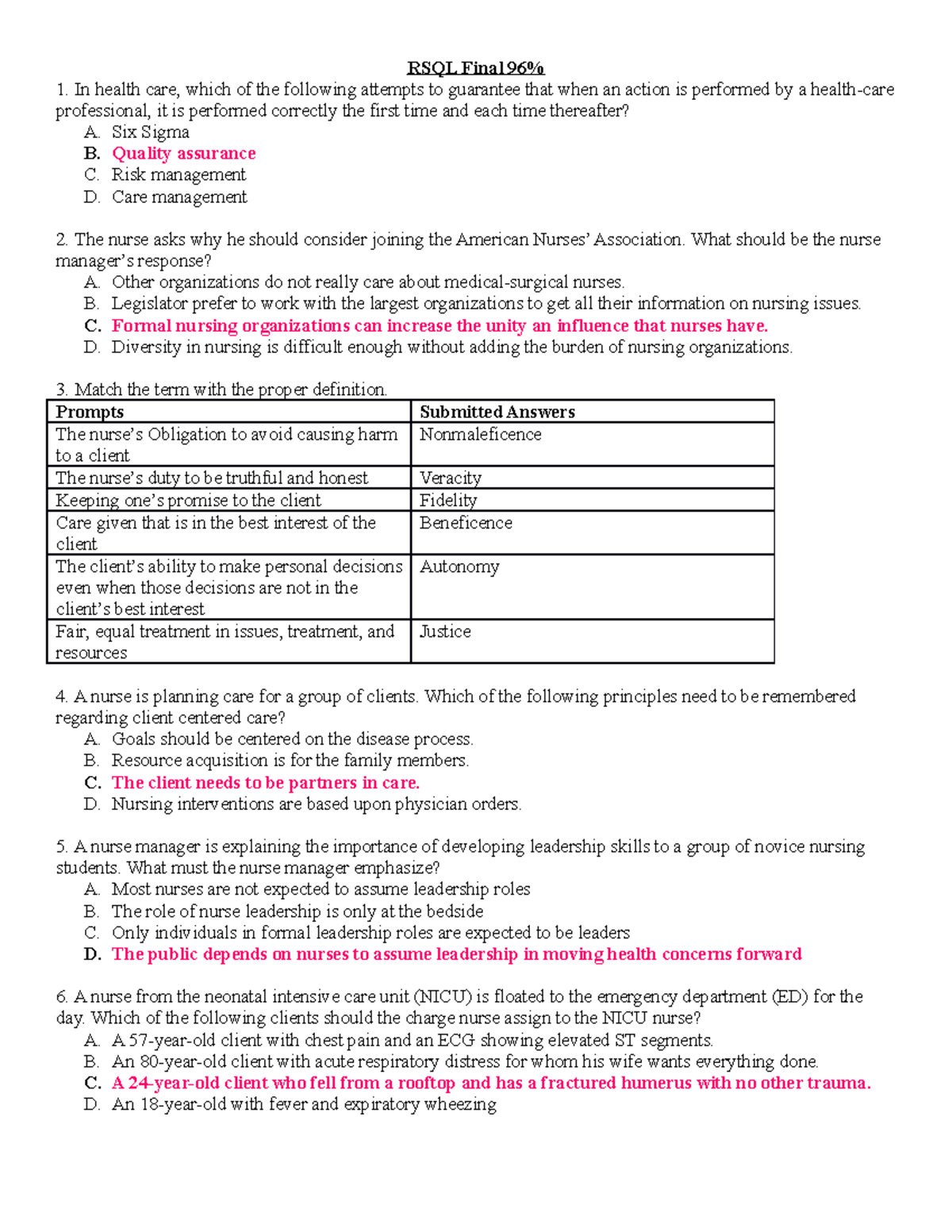 RSQL Final Exam - Just a portfolio - RSQL Final 96% In health care ...