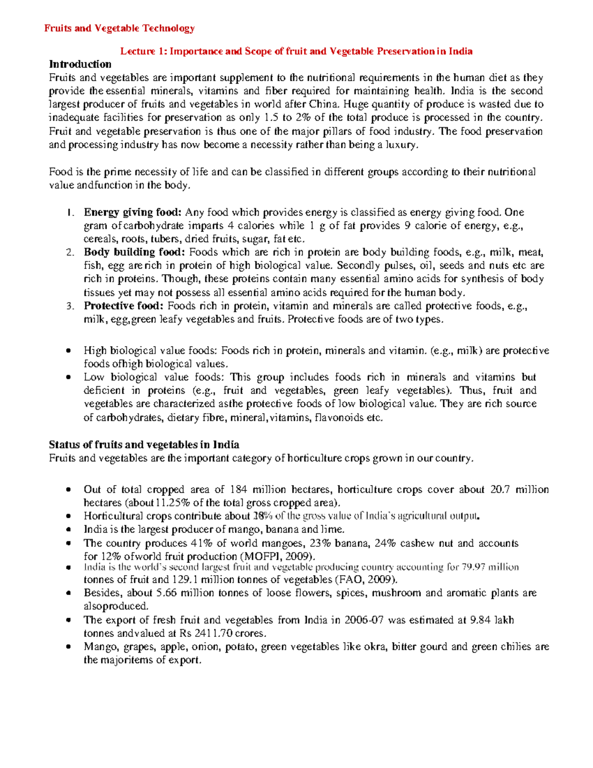 Lecture 01 Importance & scope of fruit & vegetable preservation in ...