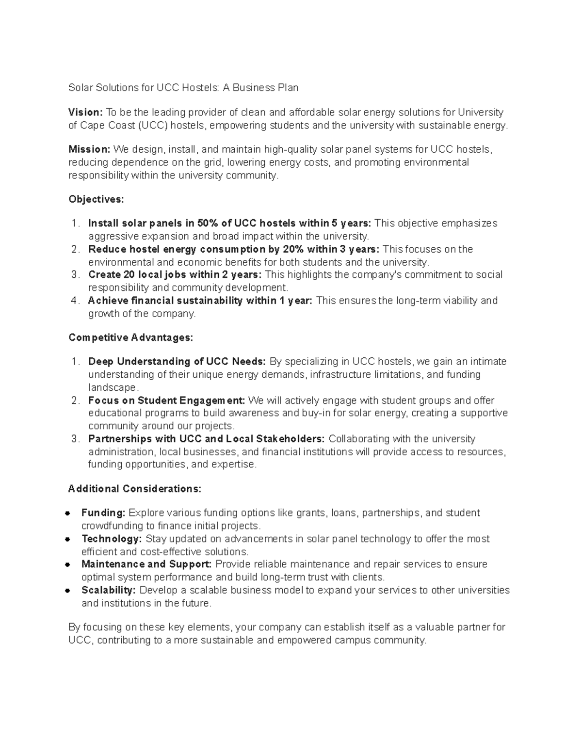 POM Assignment - Solar Solutions for UCC Hostels: A Business Plan ...