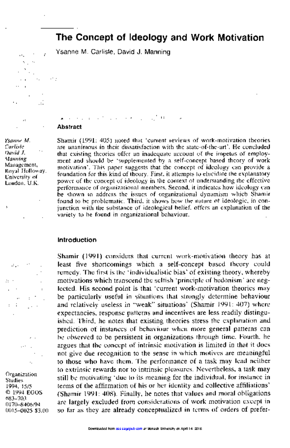 The concept of Ideology and Work Motivation - carlisle 1994 - 683- The ...