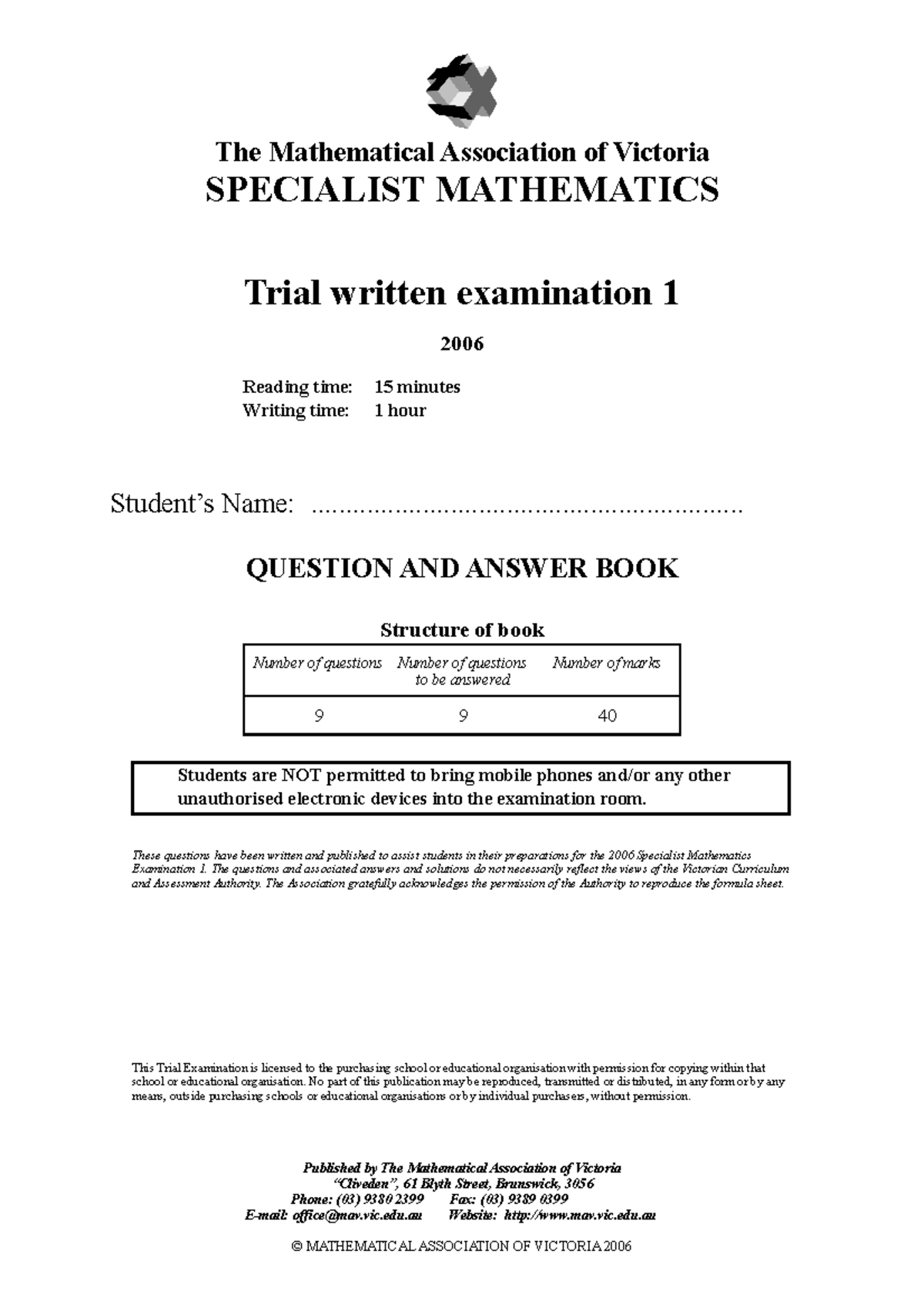 SM Exam 1 v1 - Specalist Maths Exam 1 - SPECIALIST MATHEMATICS Trial ...