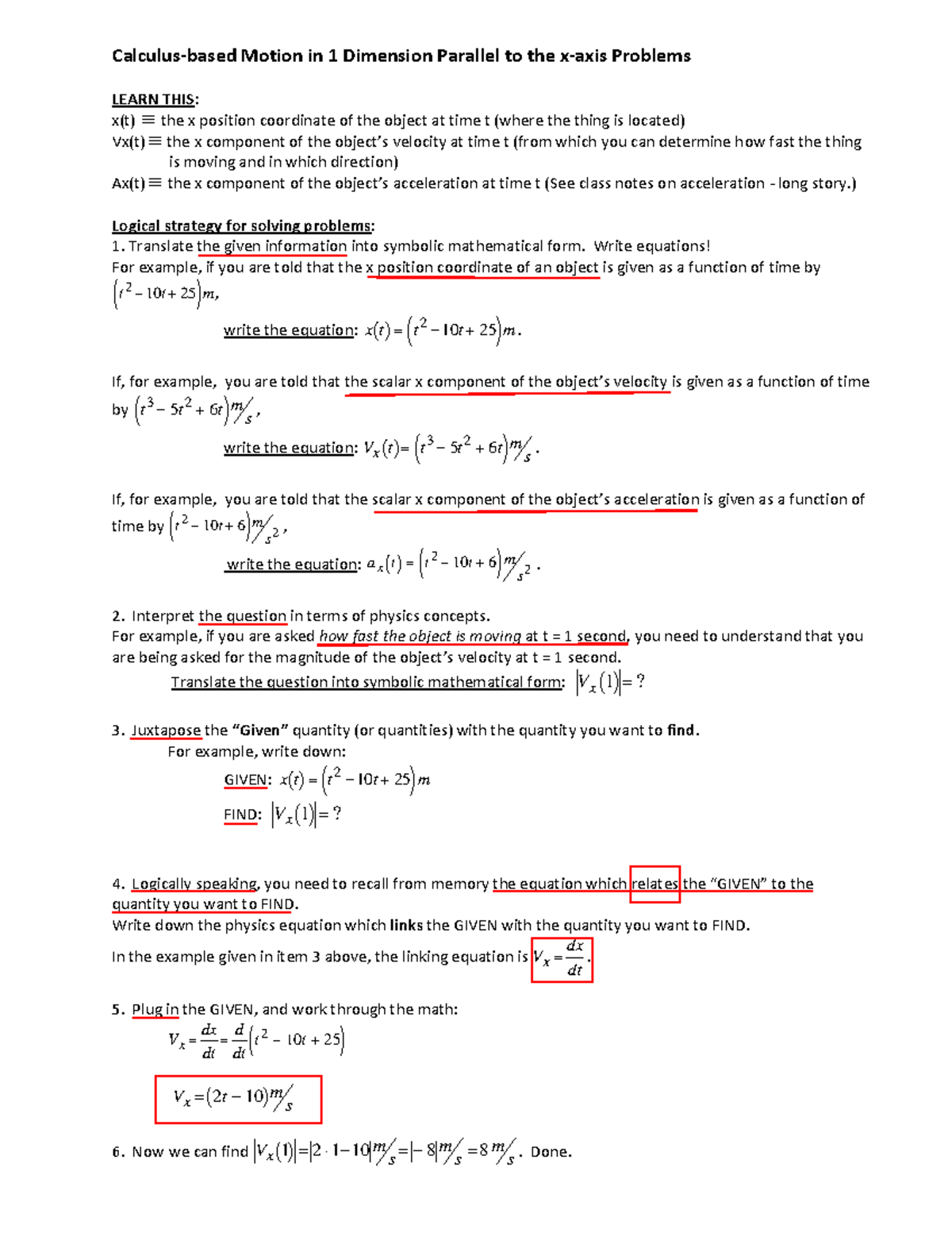 Strategies For Solving 1DCalculus-based Kinematics Problems ...