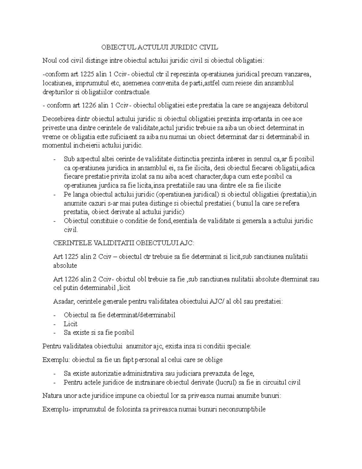 Obiectul Actului Juridic Civil - OBIECTUL ACTULUI JURIDIC CIVIL Noul ...