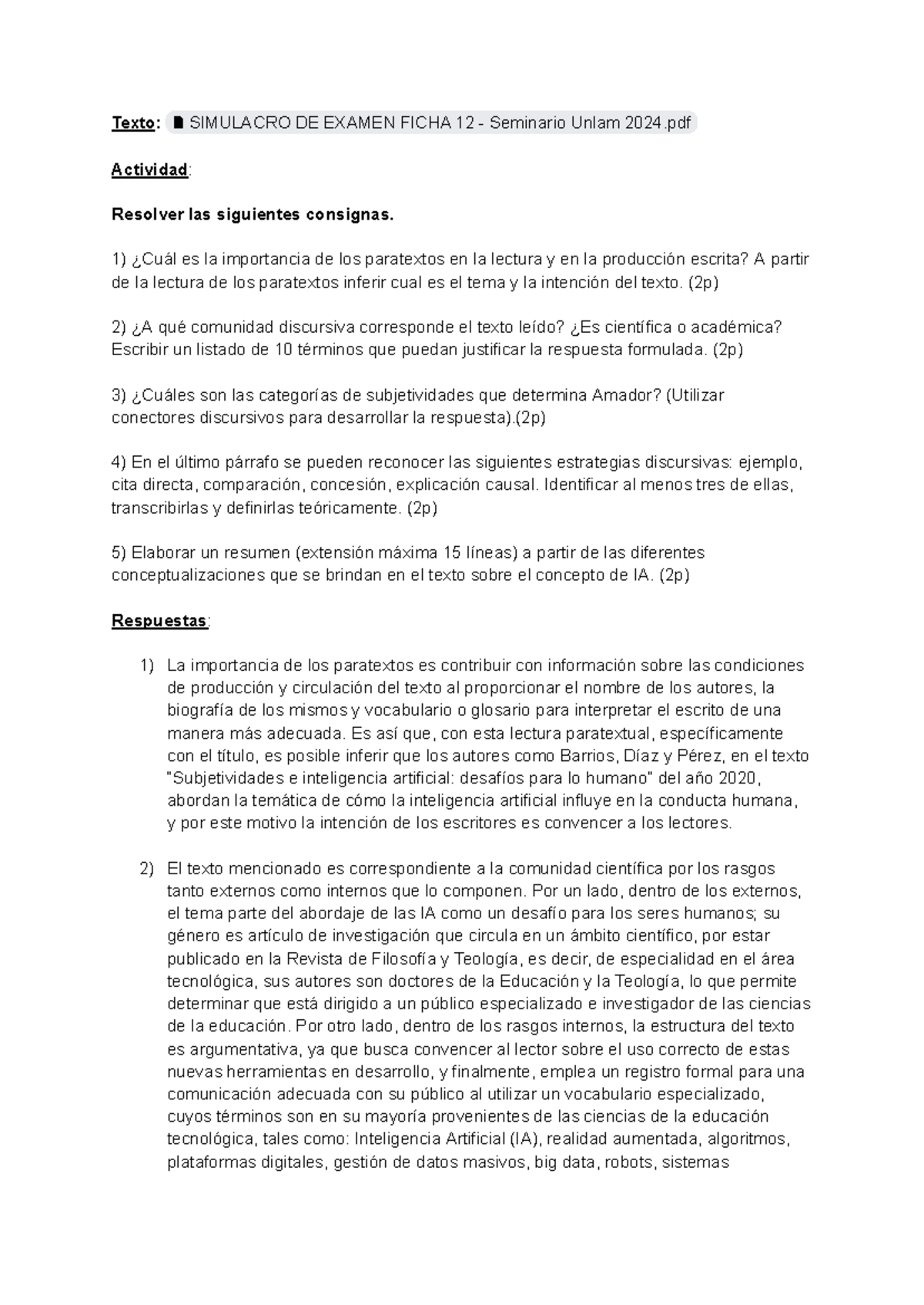 Simulacro Examen - Seminario, Unlam 2024 - Texto: SIMULACRO DE EXAMEN FICHA 12 - Seminario Unlam ...