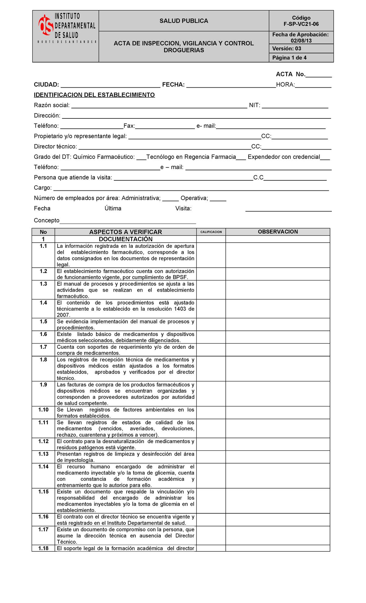 F-SP-VC21 06 ACTA Ivcdroguerias Formato 10 - N O R T E D E S A N T A N D E R D E PA R TA M E N ...