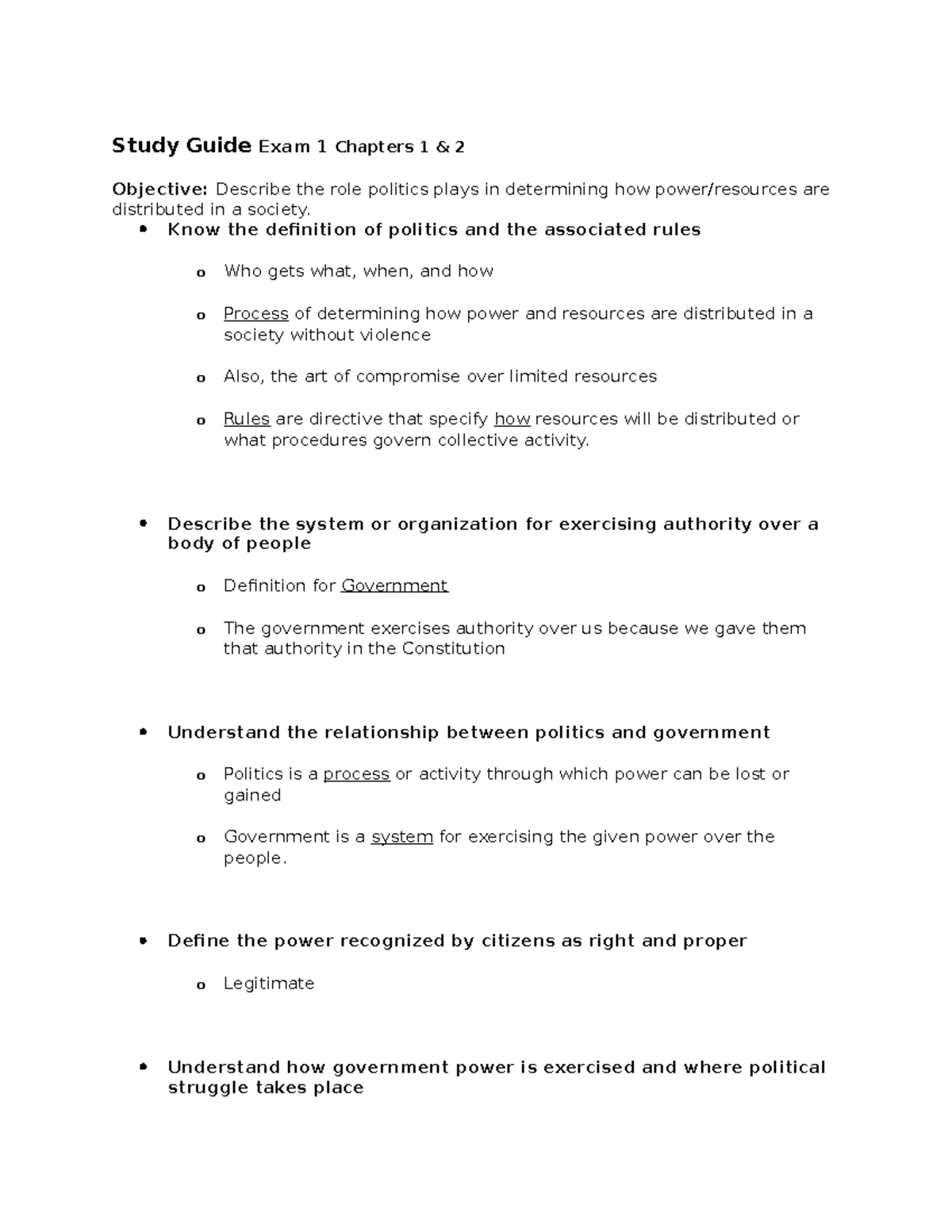 American Government Chapter 1 and 2 Study Guide - Study Guide Exam 1 ...