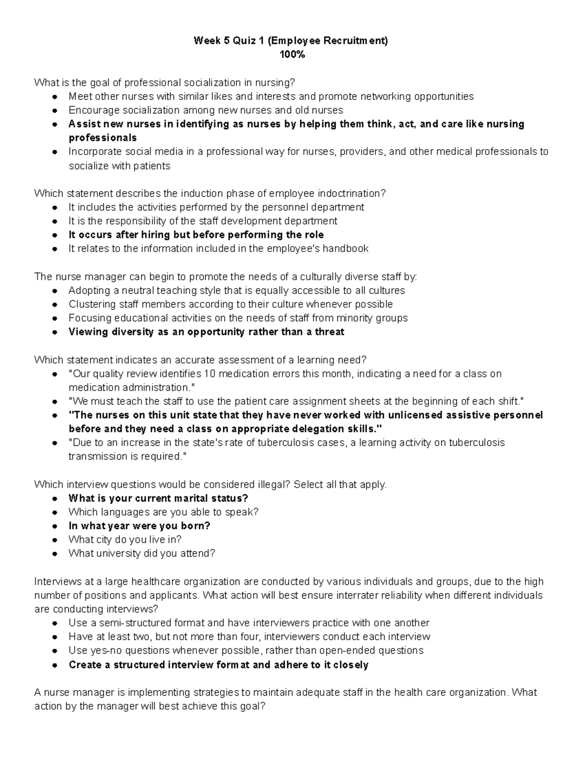 Week 5 Quizzes - Week 5 Quiz 1 (Employee Recruitment) 100% What is the ...