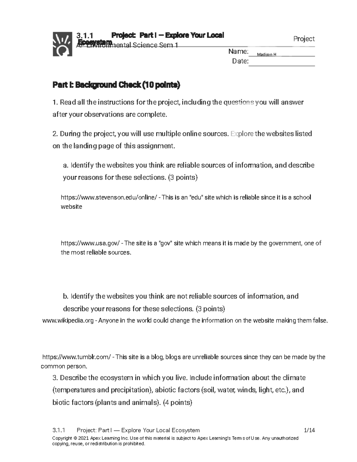 Explore Your Local Physical Environment- Part II Project - Project: Part I — Explore Your Local ...