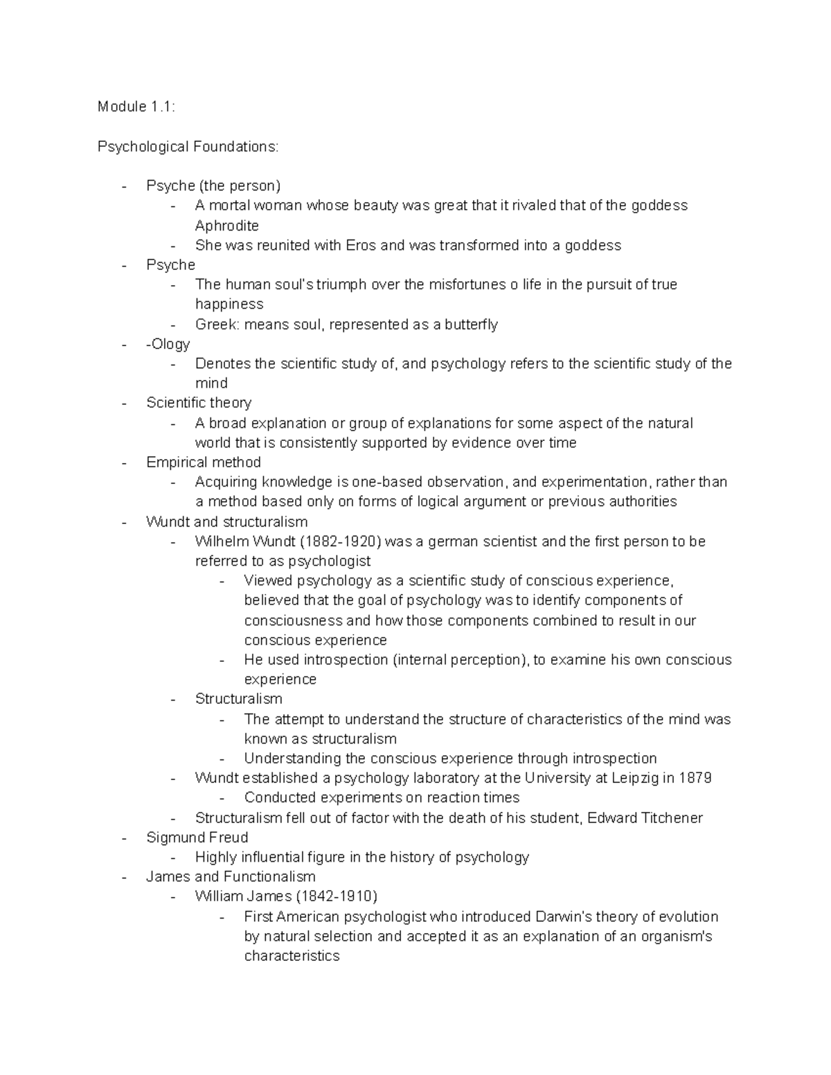Module 1 notes - Module 1: Psychological Foundations: Psyche (the ...