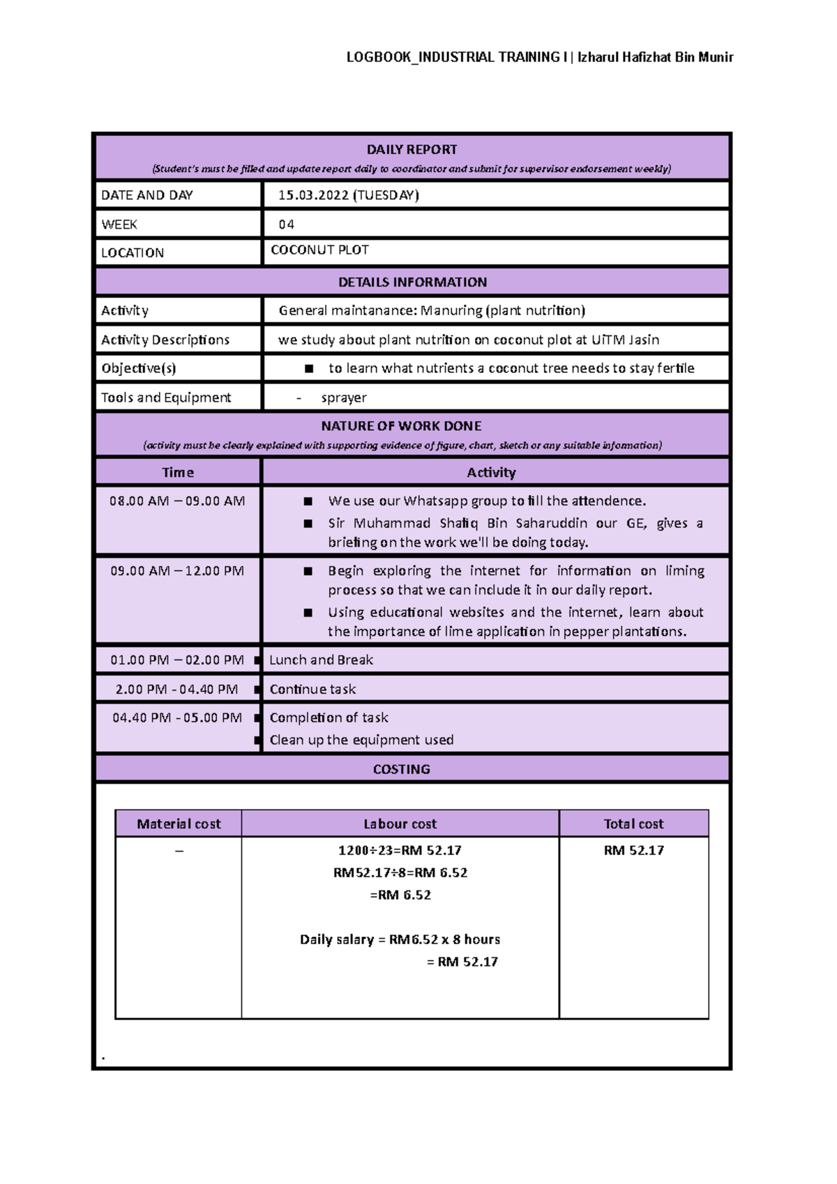 Izharul Hafizhat Logbook DAY 14 (150322) - LOGBOOK_INDUSTRIAL TRAINING ...
