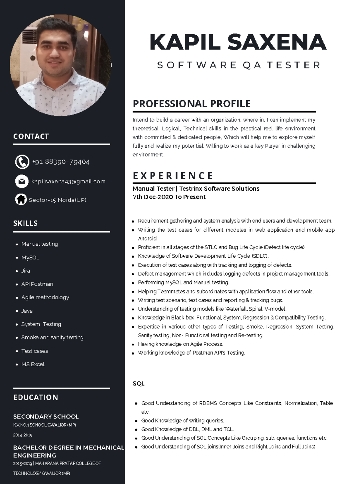 Kapil saxena - KAPIL SAXENA S O F T W A R E Q A T E S T E R ...