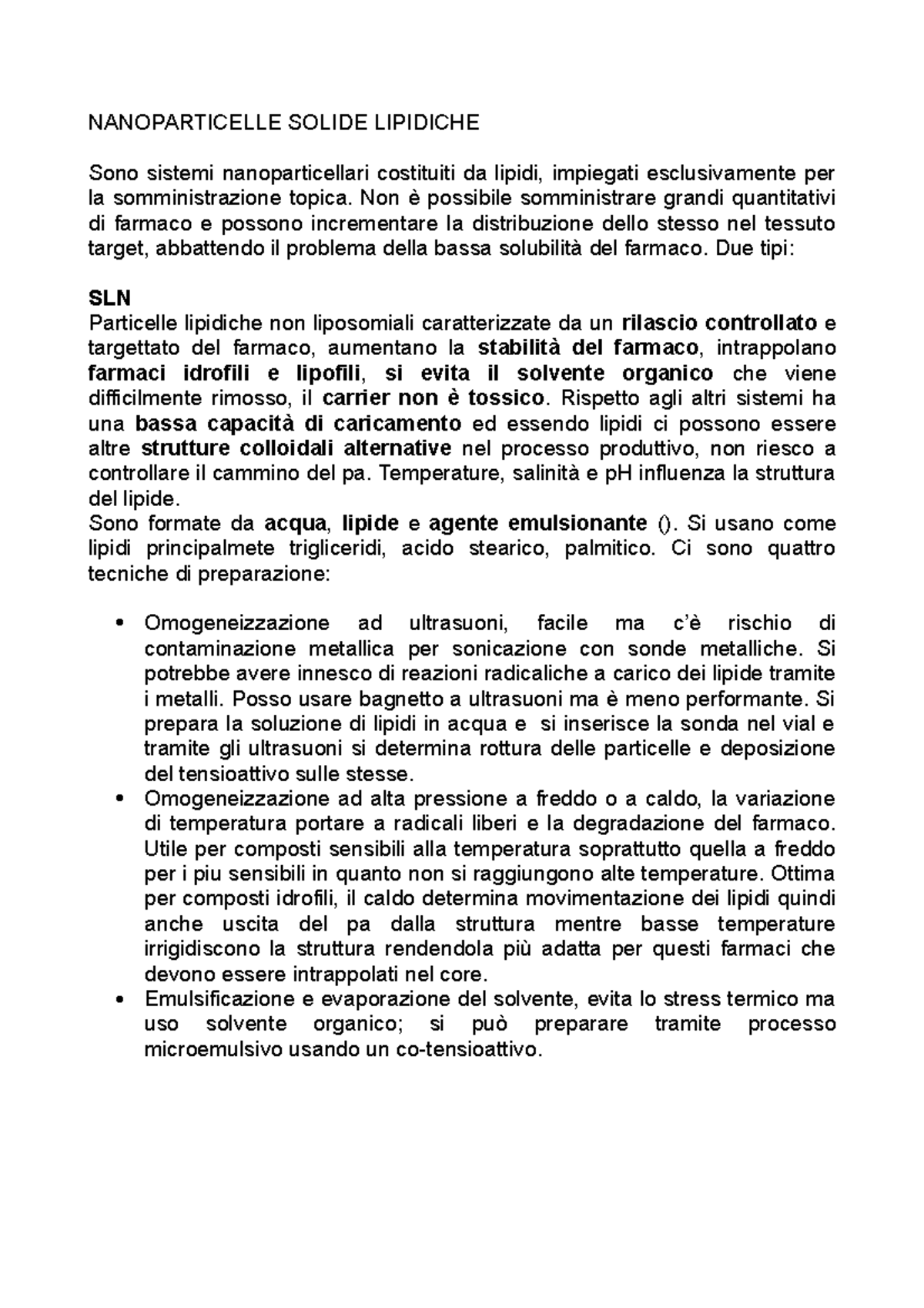 Nanoparticelle Solide Lipidiche - NANOPARTICELLE SOLIDE LIPIDICHE Sono ...