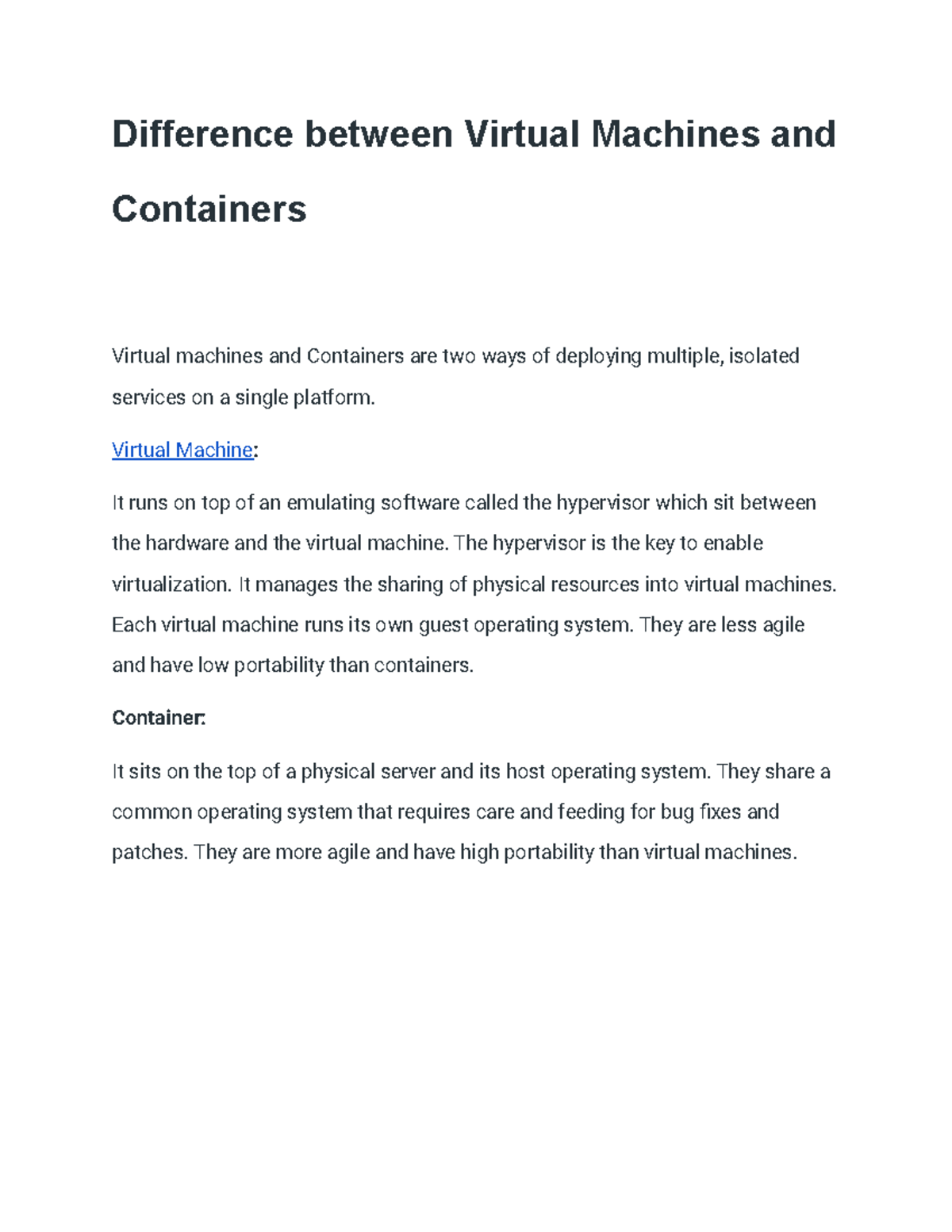 Assignment 1 (Part 8) Difference between Virtual Machines and ...