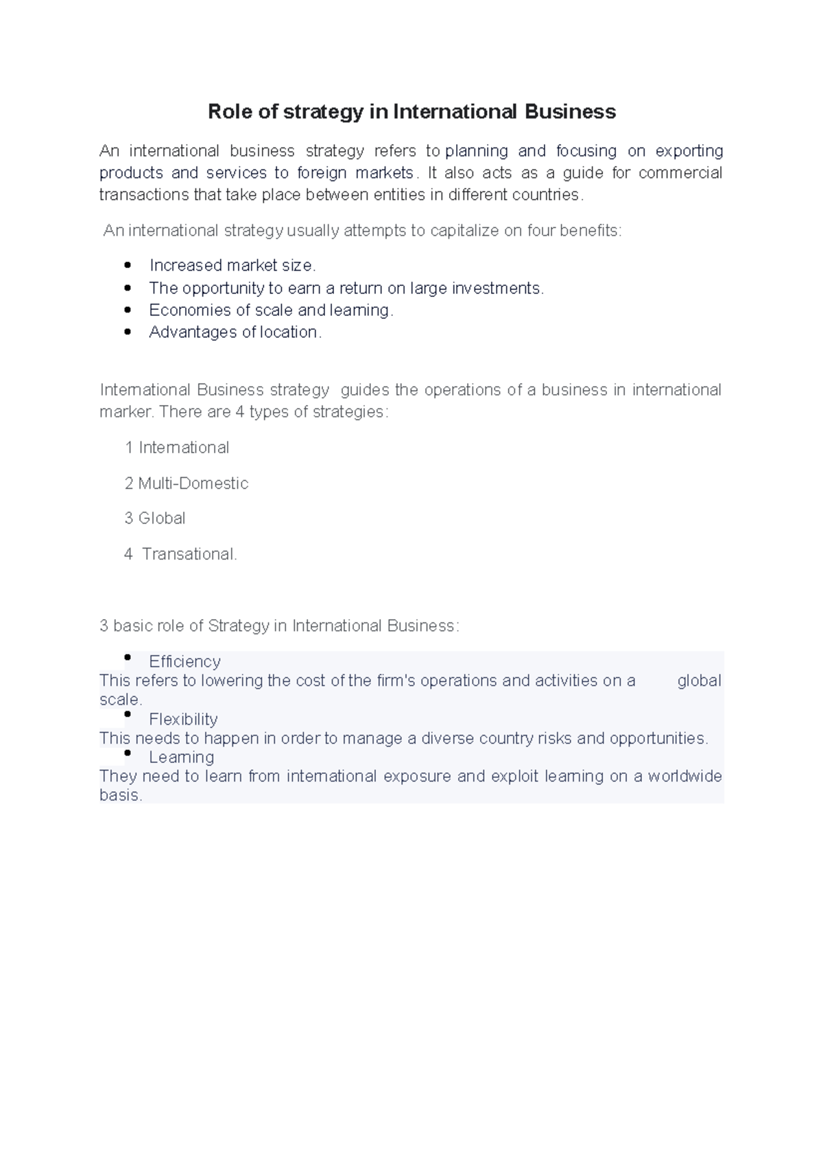 IB - its good - Role of strategy in International Business An ...