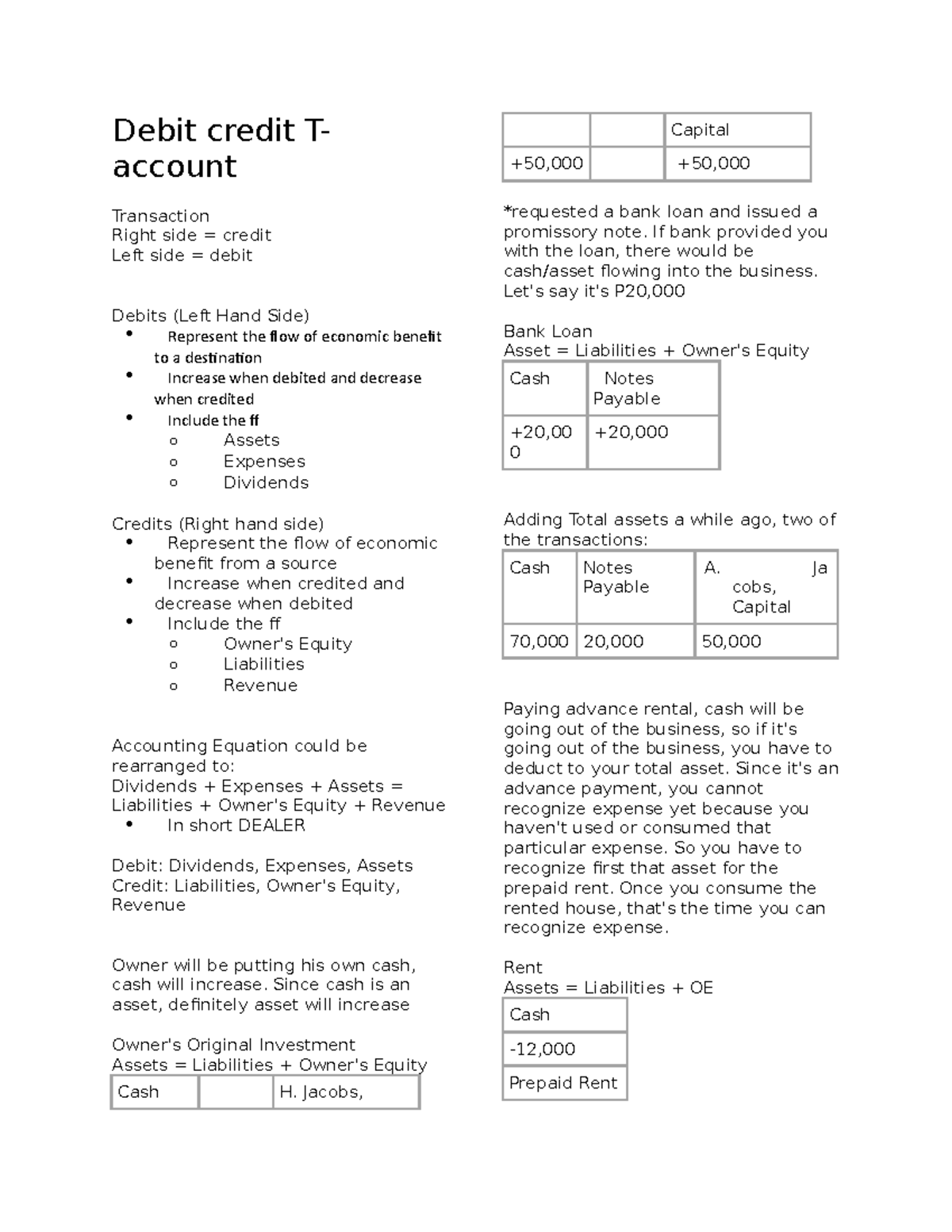 Debit credit t account - Lecture notes 2 - Debit credit T- account ...