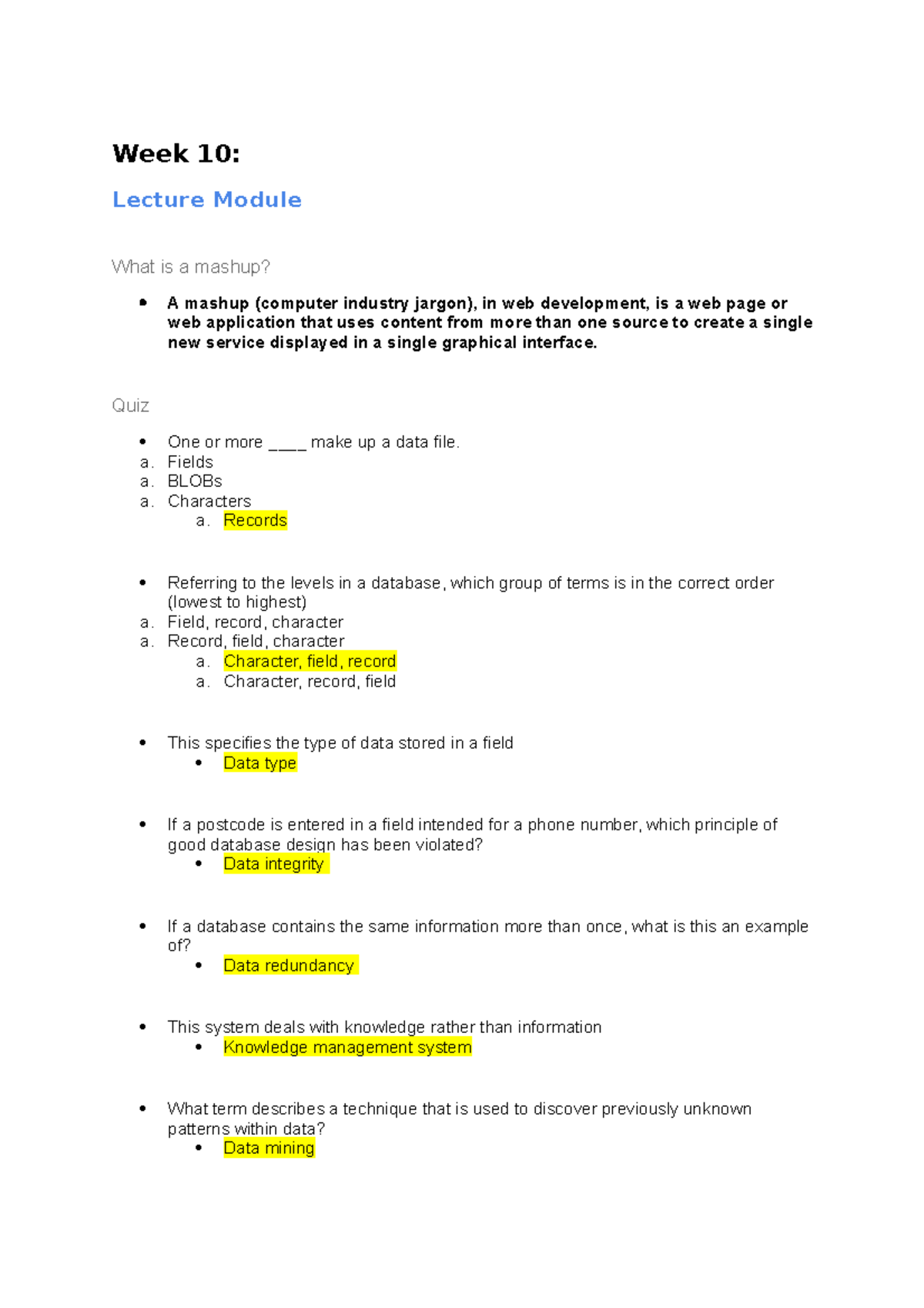 Lecture 10forintroIT - Week 10: Lecture Module What is a mashup? A ...